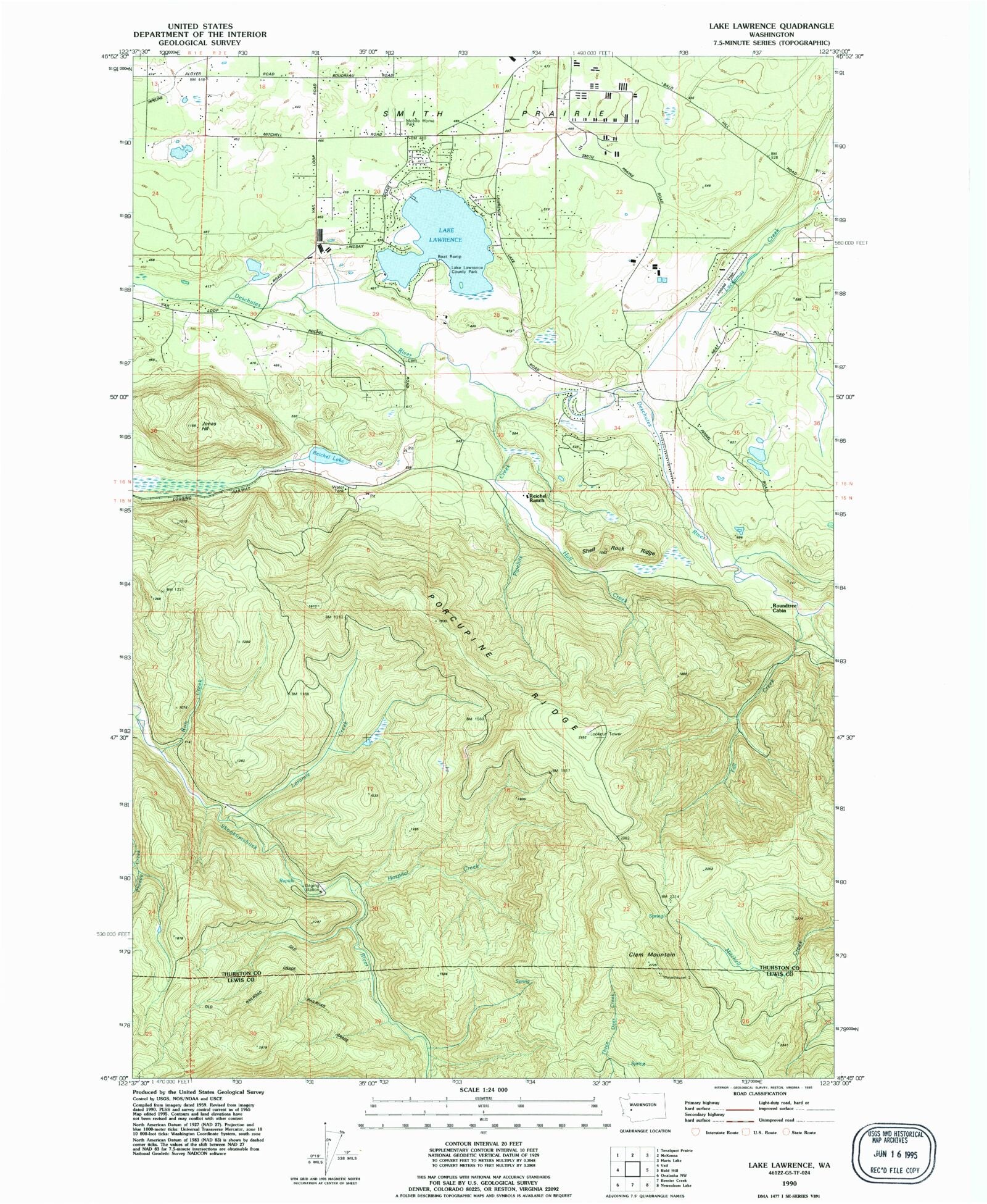 Classic USGS Lake Lawrence Washington 7.5'x7.5' Topo Map – MyTopo Map Store