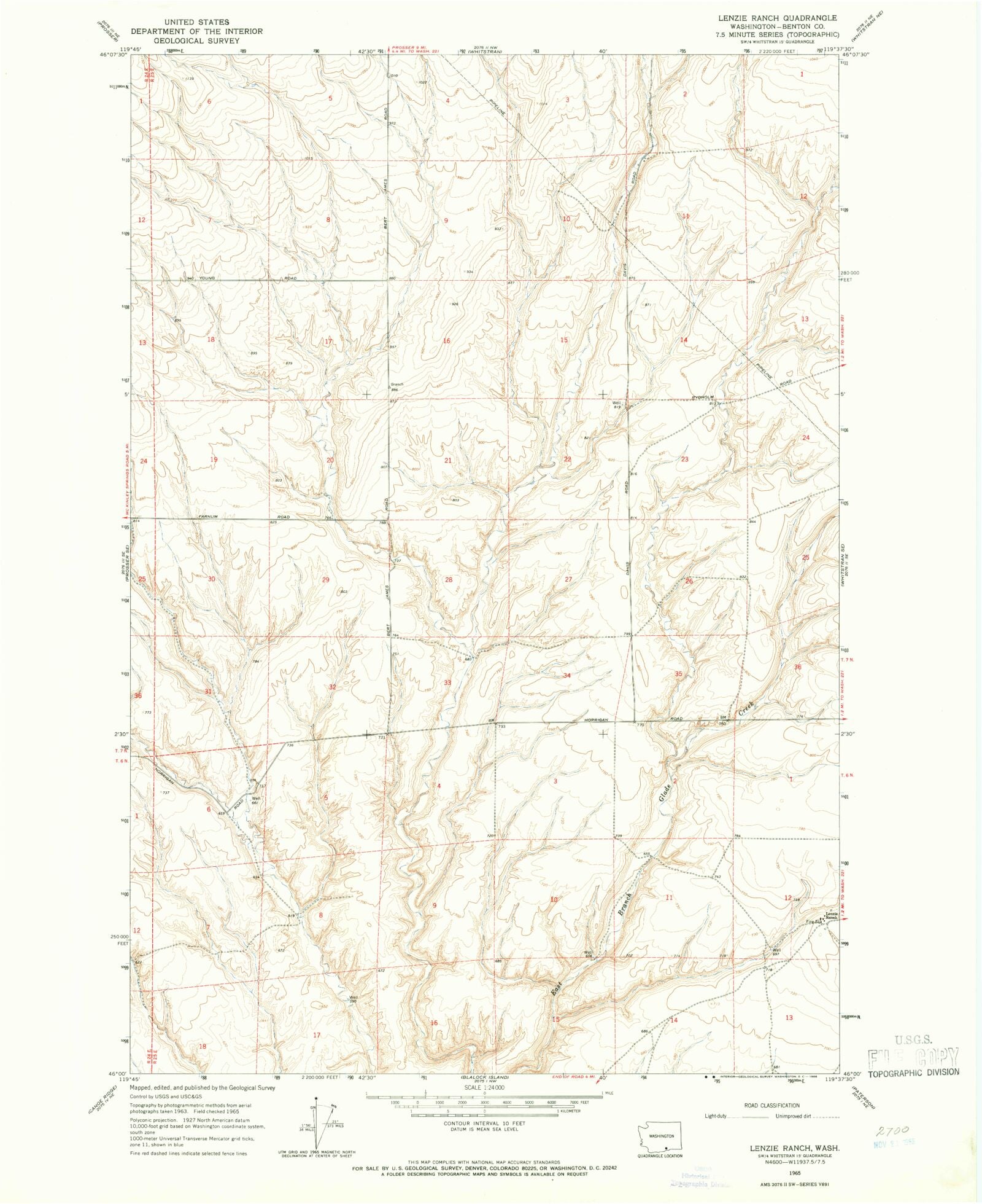 Classic USGS Lenzie Ranch Washington 7.5'x7.5' Topo Map – MyTopo Map Store