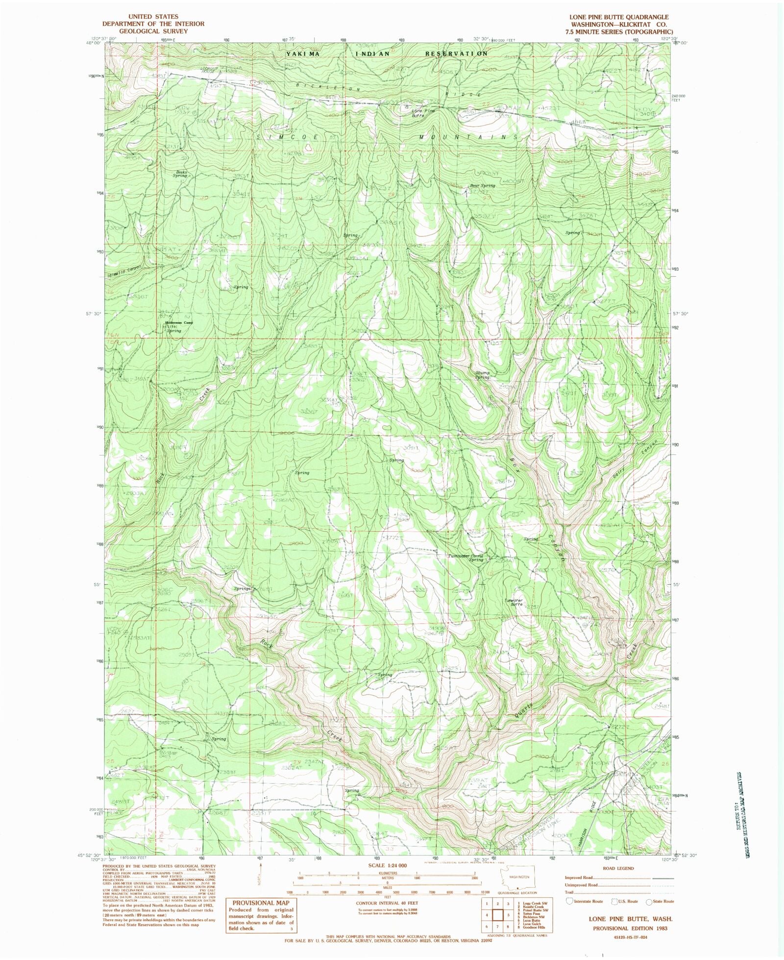Classic USGS Lone Pine Butte Washington 7.5'x7.5' Topo Map – MyTopo Map ...