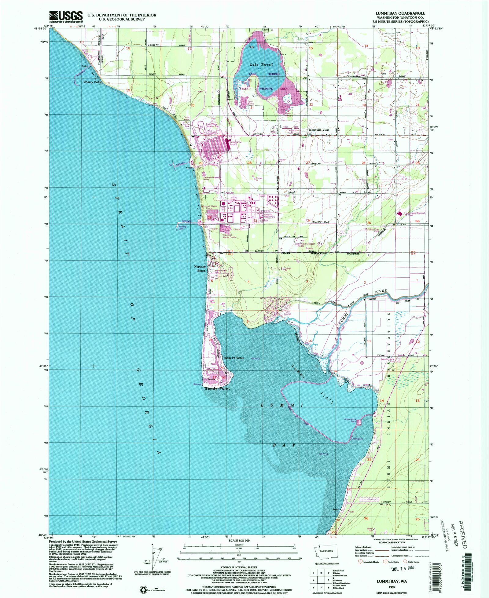 Classic USGS Lummi Bay Washington 7.5'x7.5' Topo Map – MyTopo Map Store