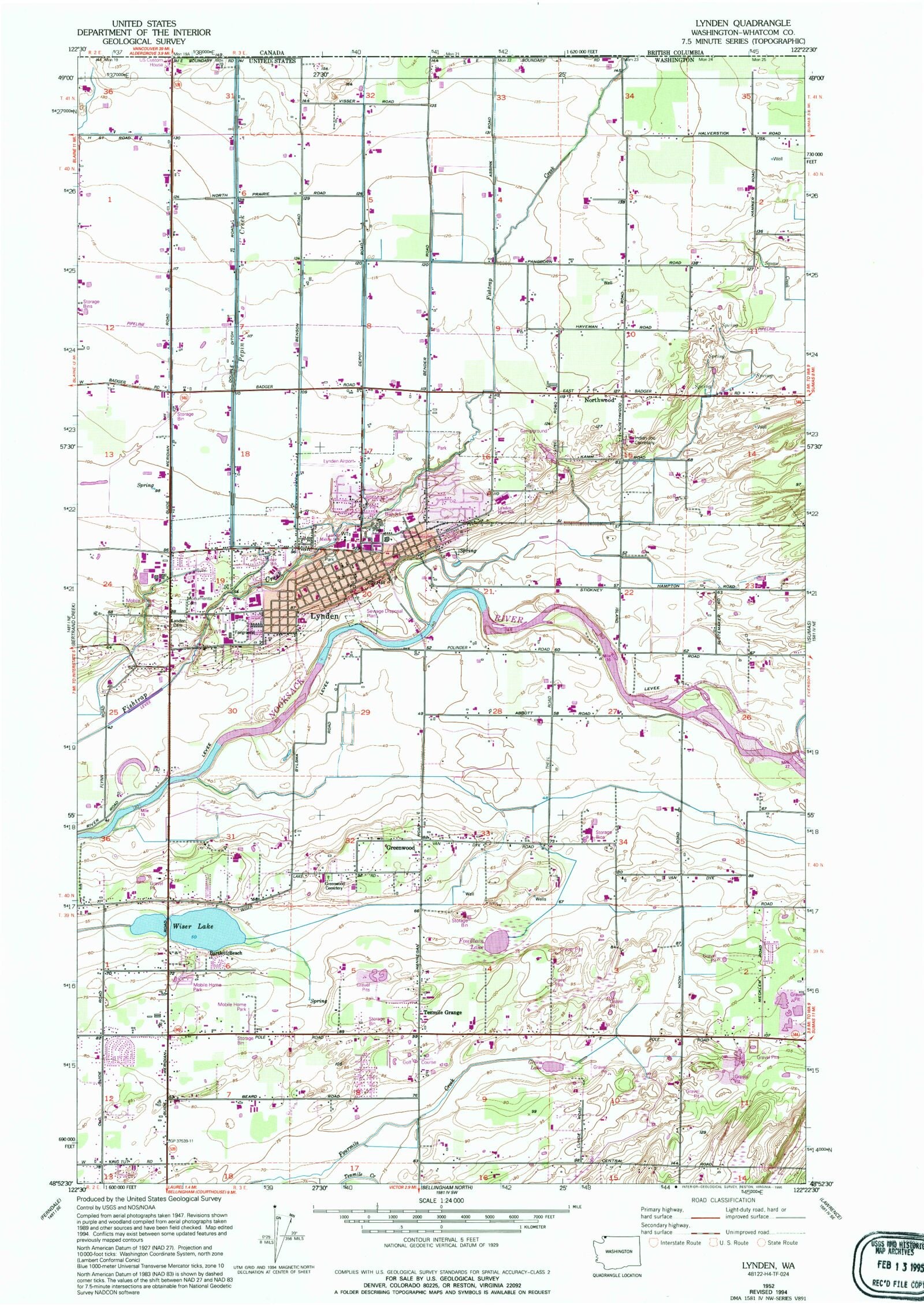 Classic USGS Lynden Washington 7.5'x7.5' Topo Map – MyTopo Map Store