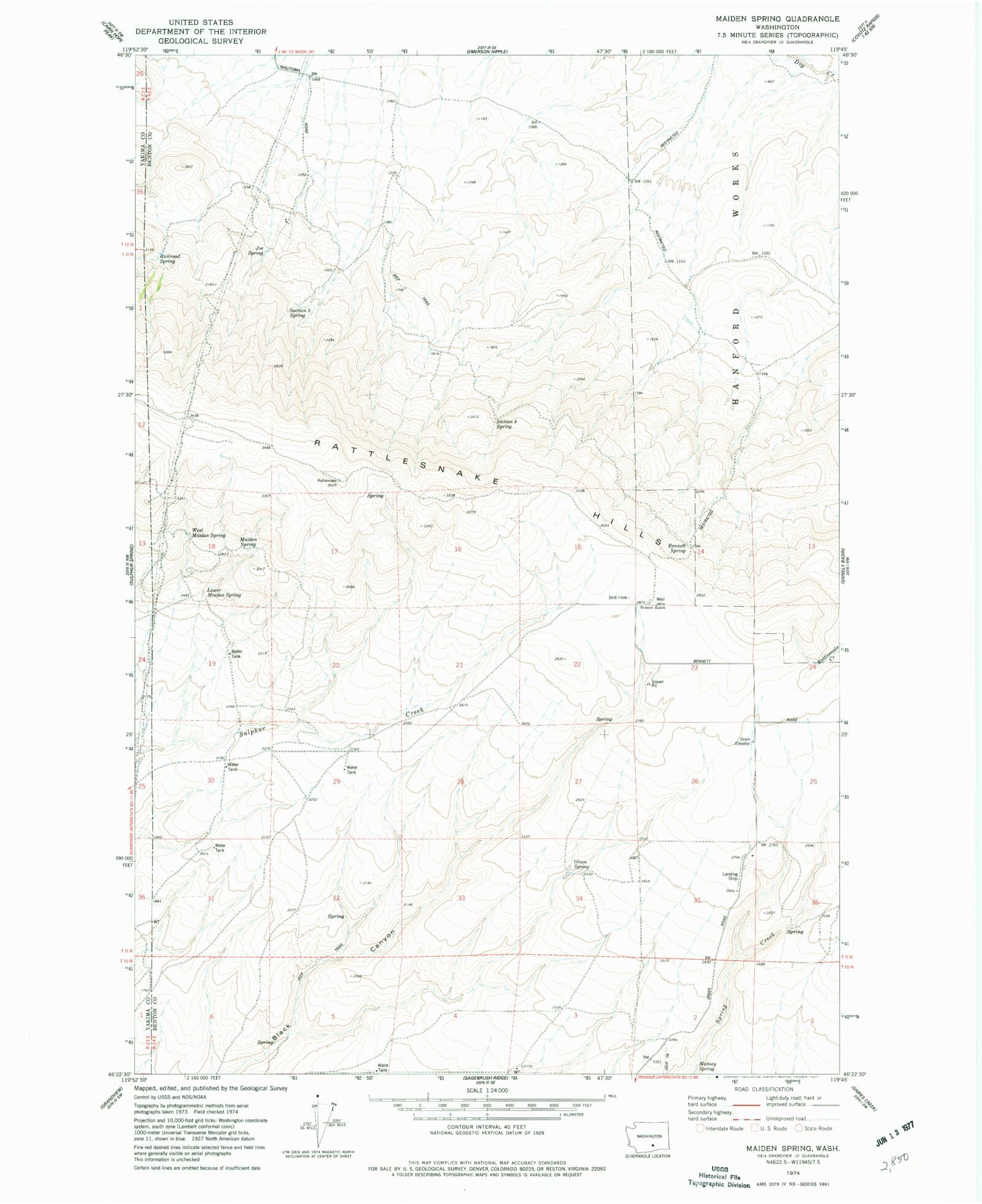 Classic USGS Maiden Spring Washington 7.5'x7.5' Topo Map – MyTopo Map Store