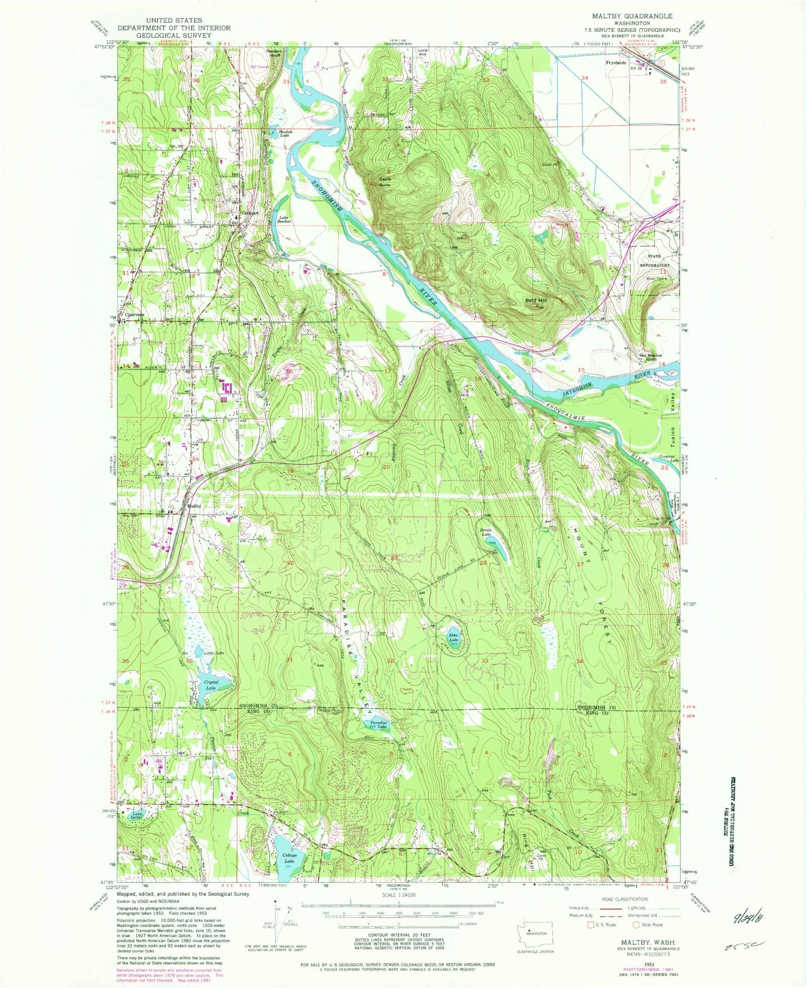 Classic USGS Maltby Washington 7.5'x7.5' Topo Map – MyTopo Map Store
