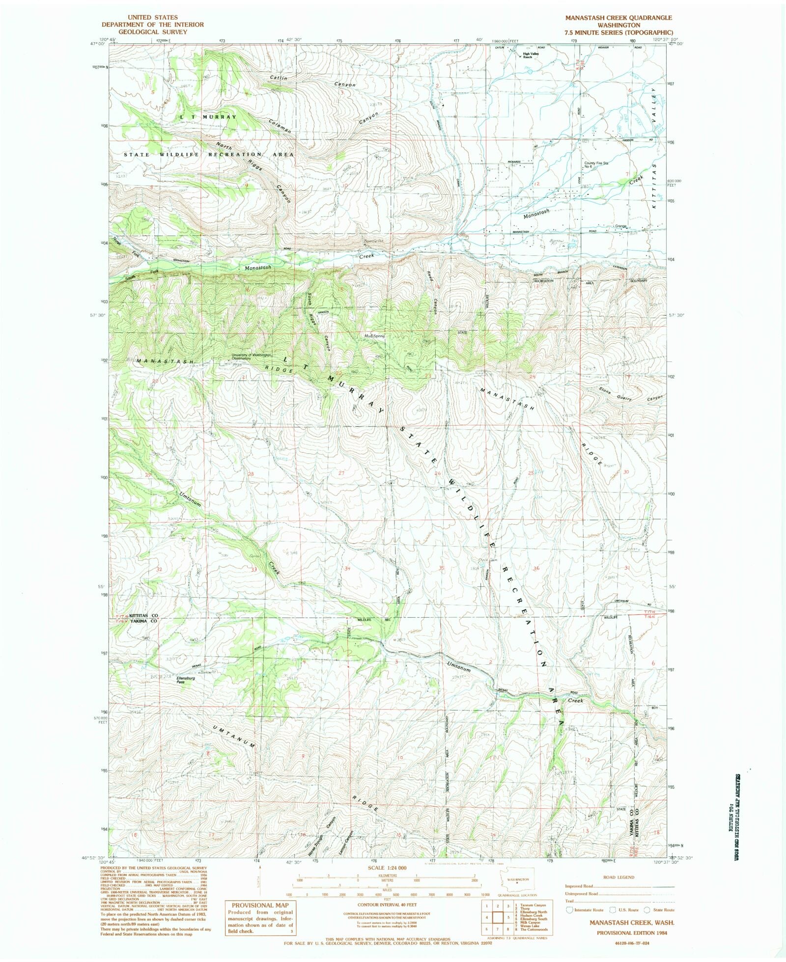 Classic USGS Manastash Creek Washington 7.5'x7.5' Topo Map – MyTopo Map ...