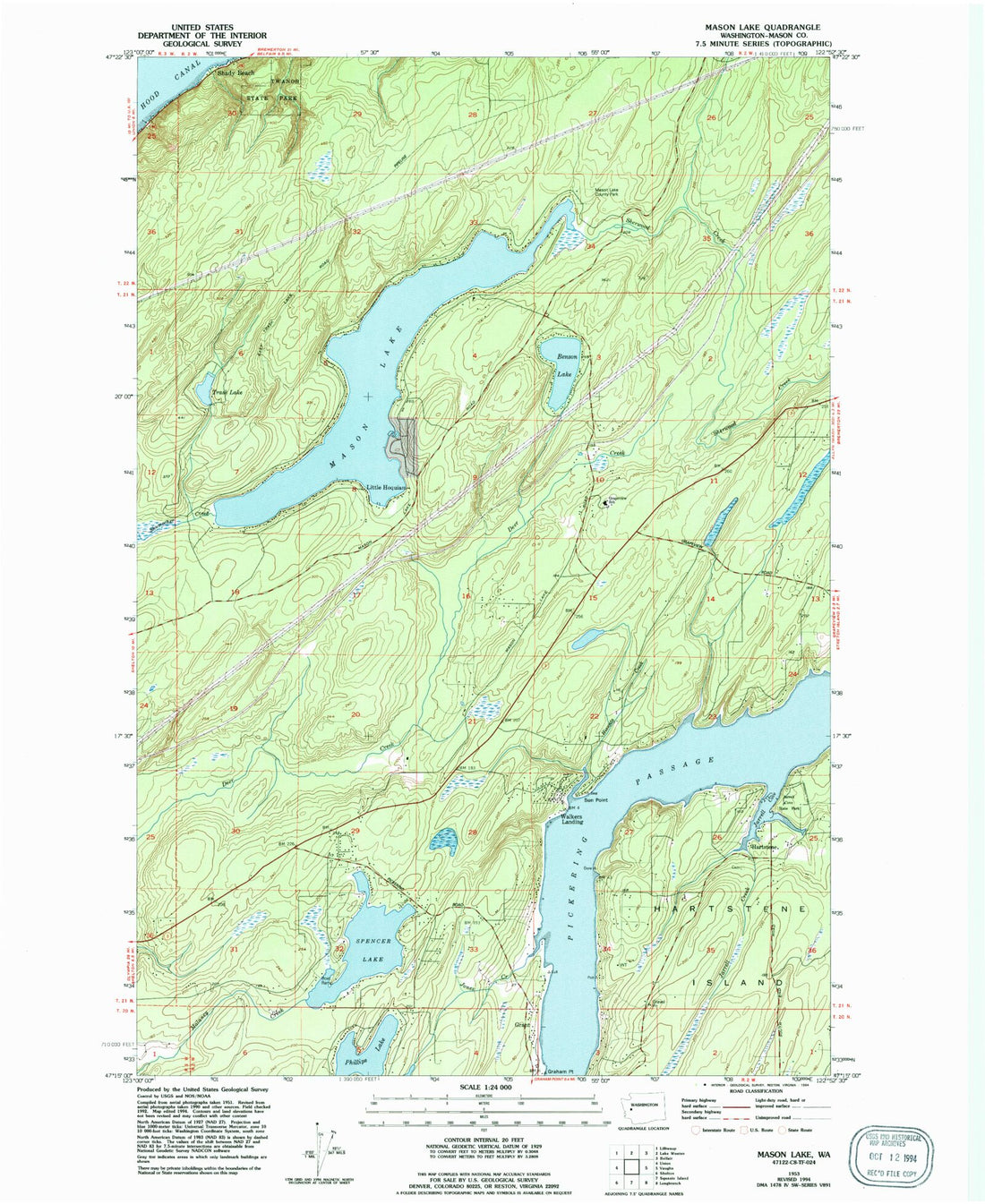 Classic USGS Mason Lake Washington 7.5'x7.5' Topo Map – MyTopo Map Store