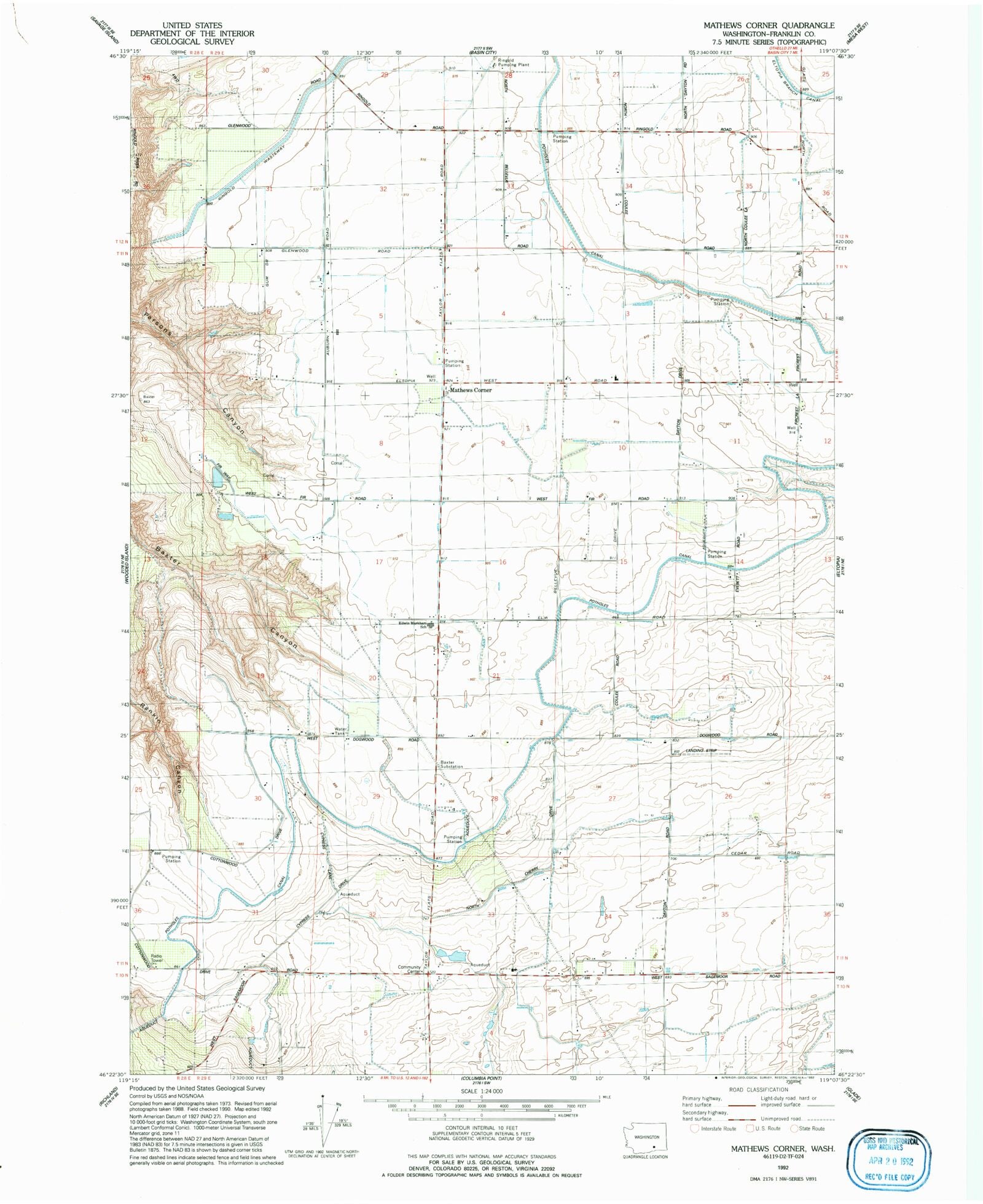 Classic USGS Mathews Corner Washington 7.5'x7.5' Topo Map – MyTopo Map ...