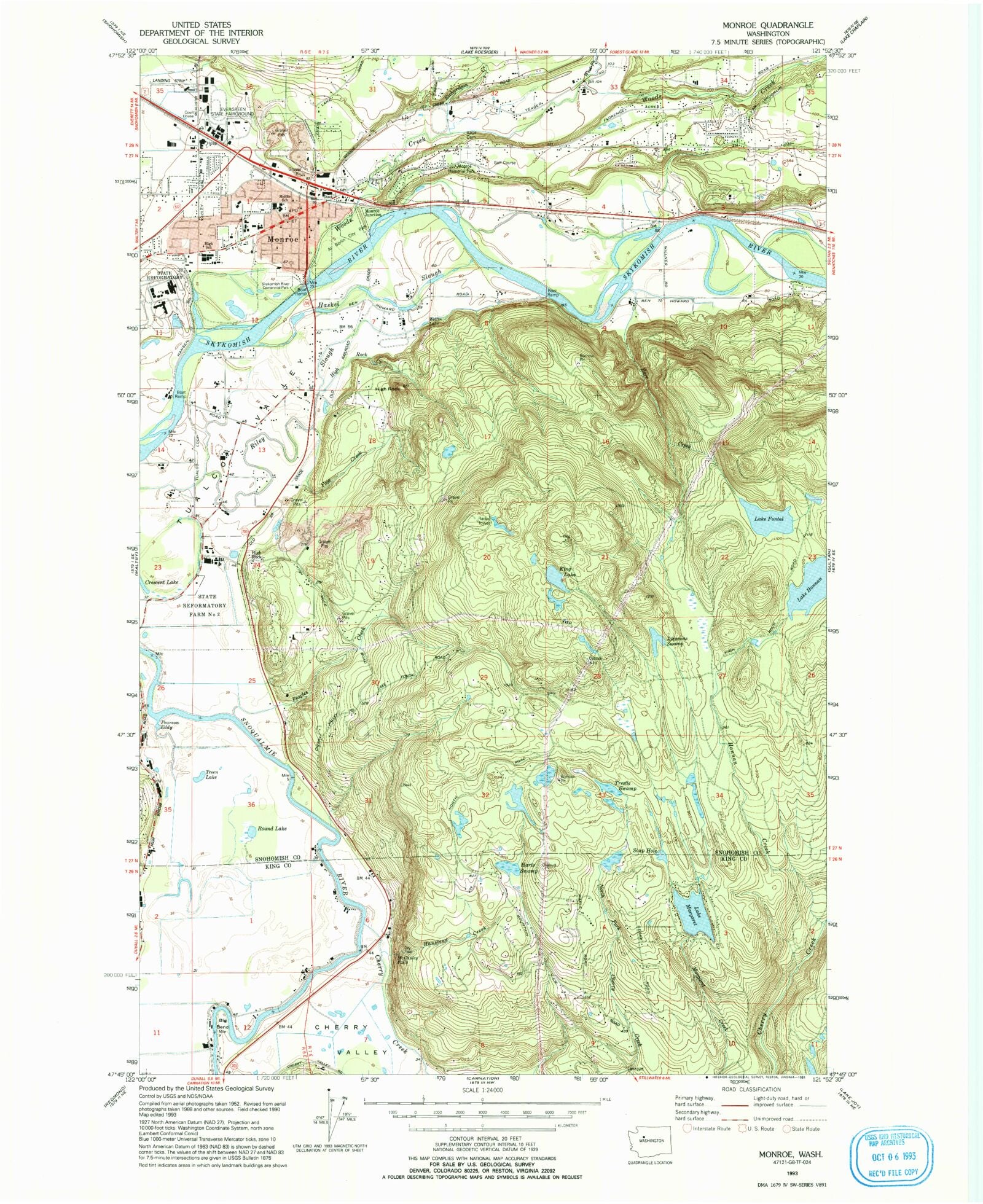 Classic USGS Monroe Washington 7.5'x7.5' Topo Map – MyTopo Map Store