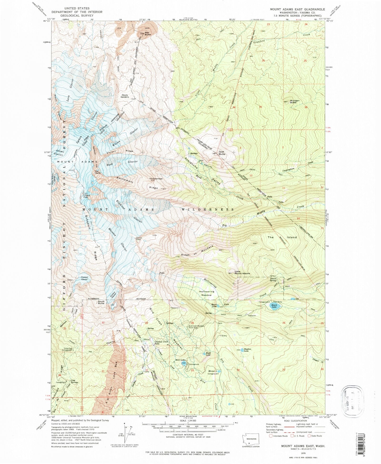 USGS Classic Mount Adams East Washington 7.5'x7.5' Topo Map – MyTopo ...