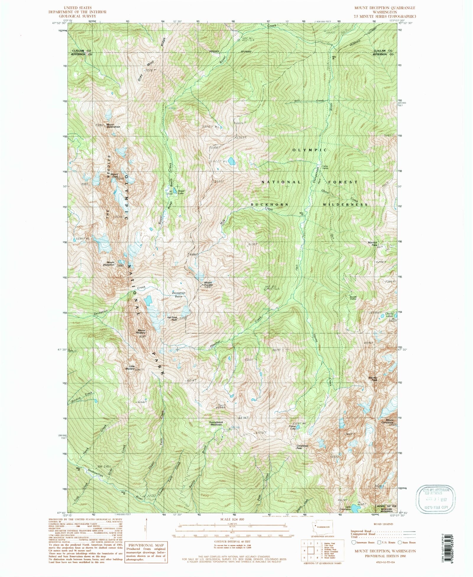 Classic USGS Mount Deception Washington 7.5'x7.5' Topo Map – MyTopo Map ...