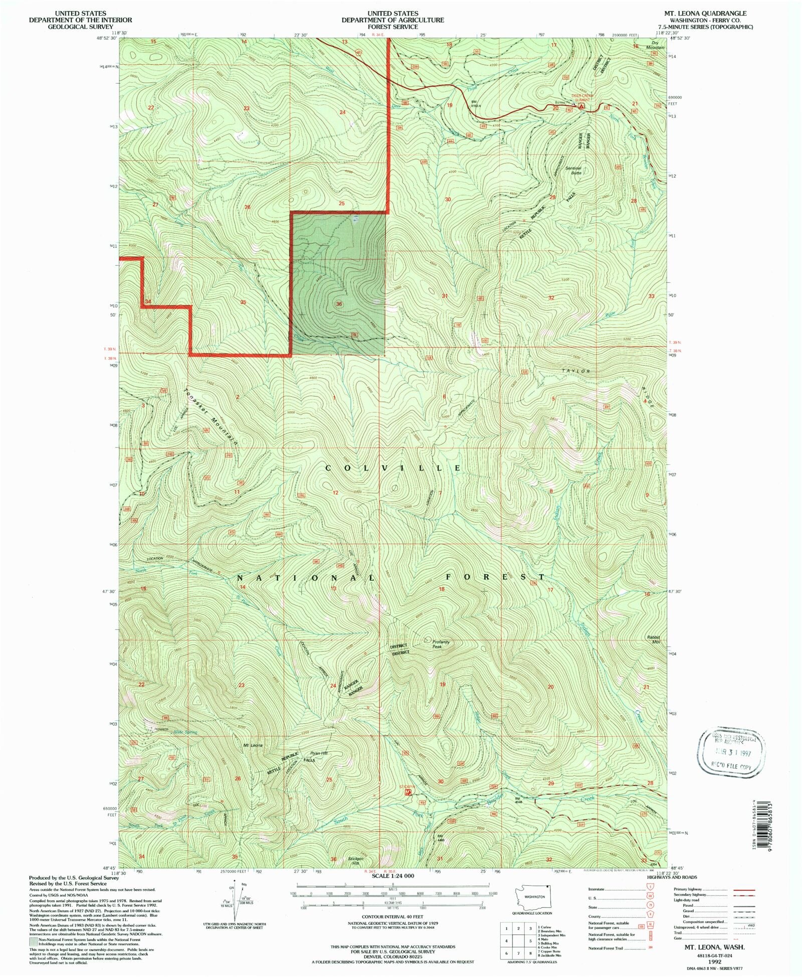 Classic USGS Mount Leona Washington 7.5'x7.5' Topo Map – MyTopo Map Store