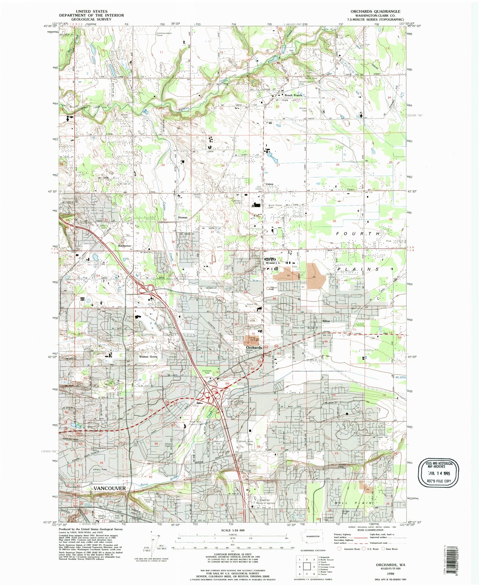 Classic USGS Orchards Washington 7.5'x7.5' Topo Map – MyTopo Map Store