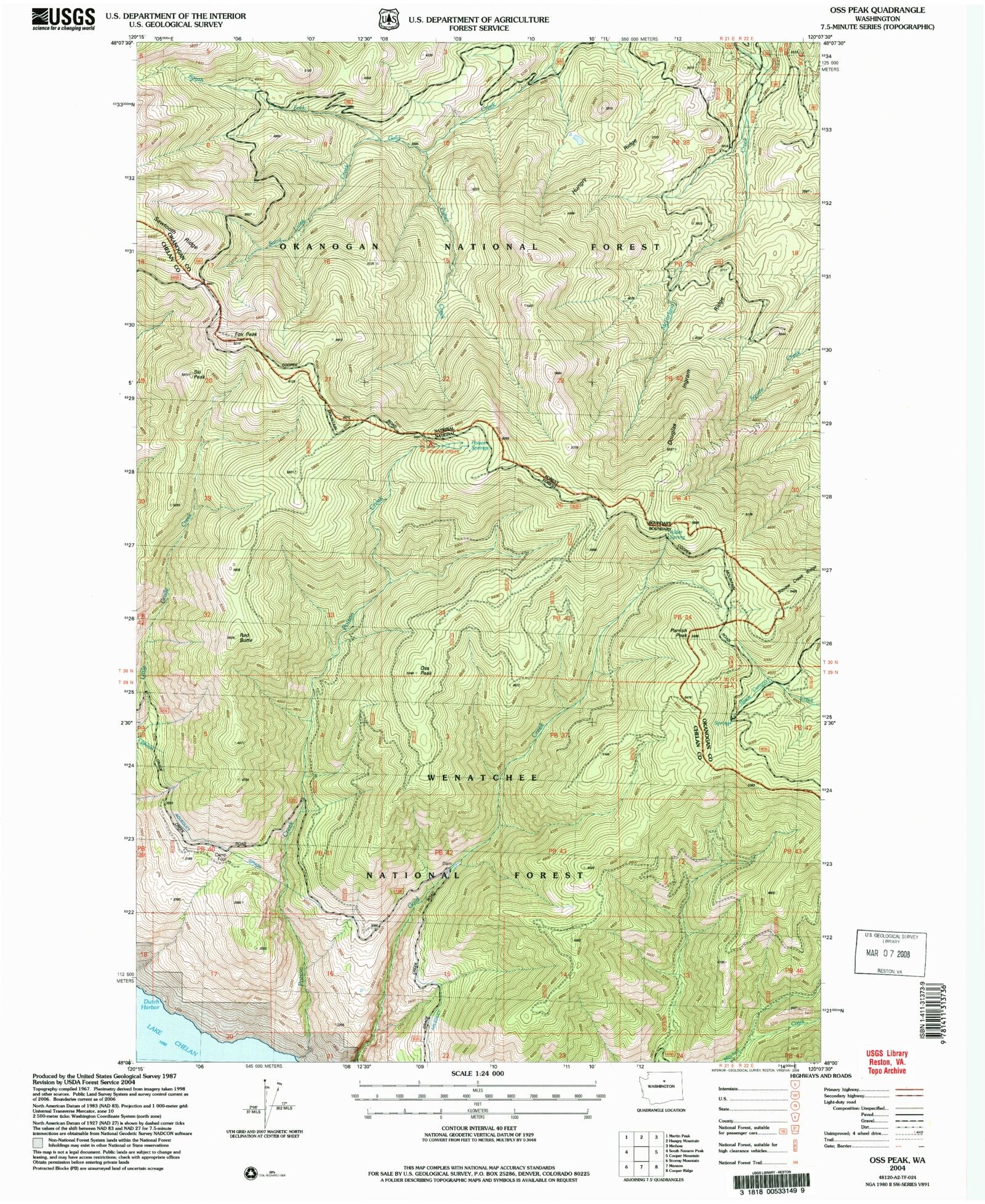 Classic USGS Oss Peak Washington 7.5'x7.5' Topo Map – MyTopo Map Store