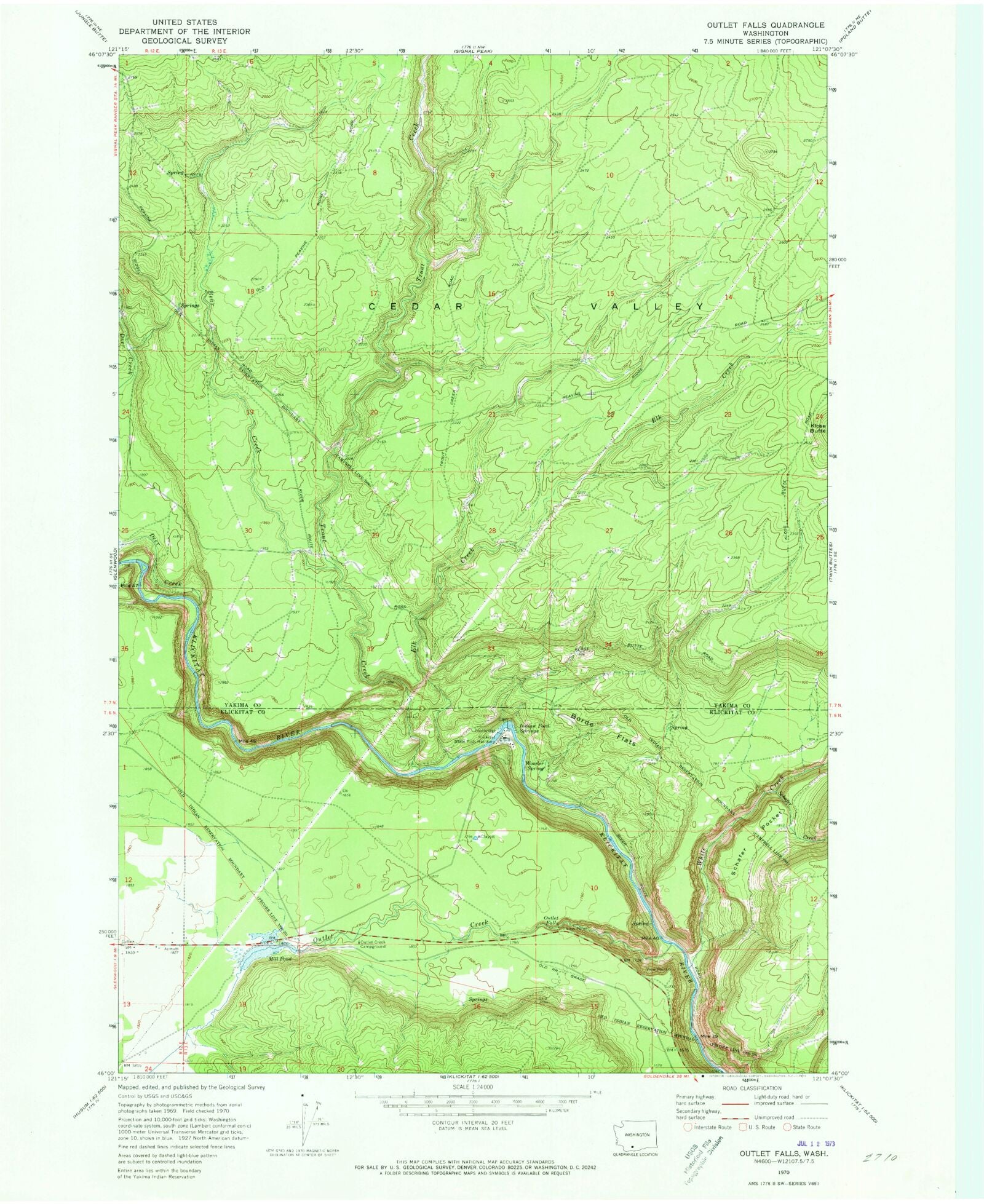 Classic USGS Outlet Falls Washington 7.5'x7.5' Topo Map – MyTopo Map Store