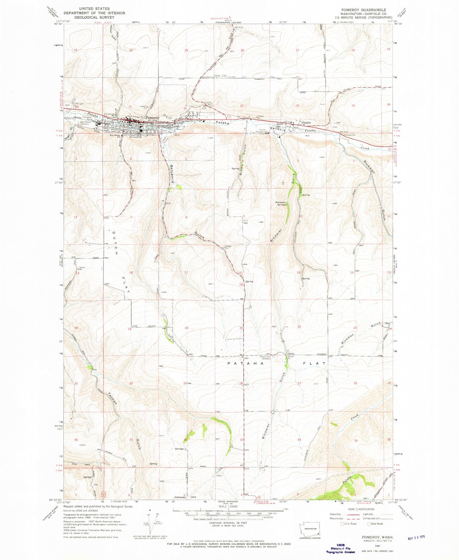 Classic USGS Pomeroy Washington 7.5'x7.5' Topo Map – MyTopo Map Store