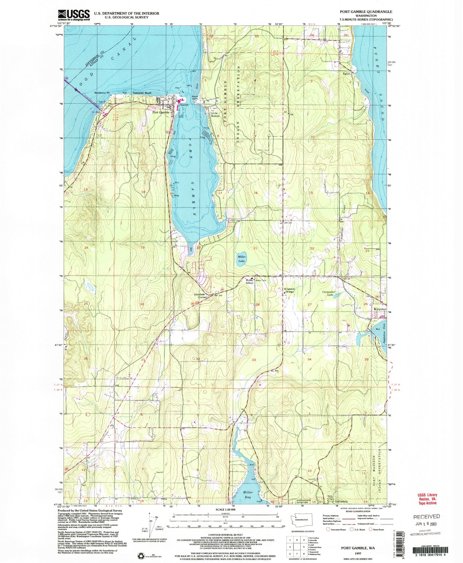 Classic USGS Port Gamble Washington 7.5'x7.5' Topo Map – MyTopo Map Store