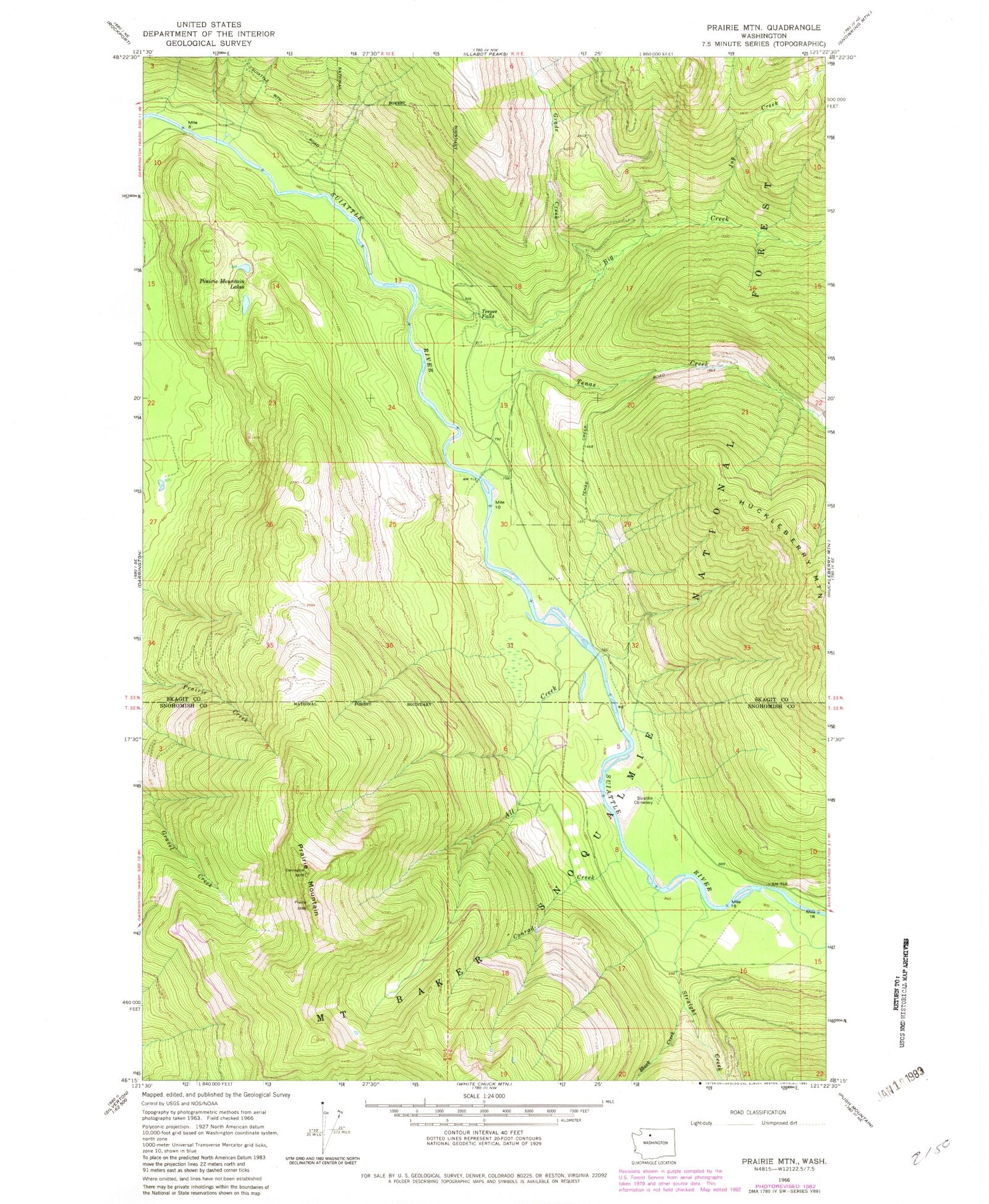 Classic USGS Prairie Mountain Washington 7.5'x7.5' Topo Map – MyTopo ...
