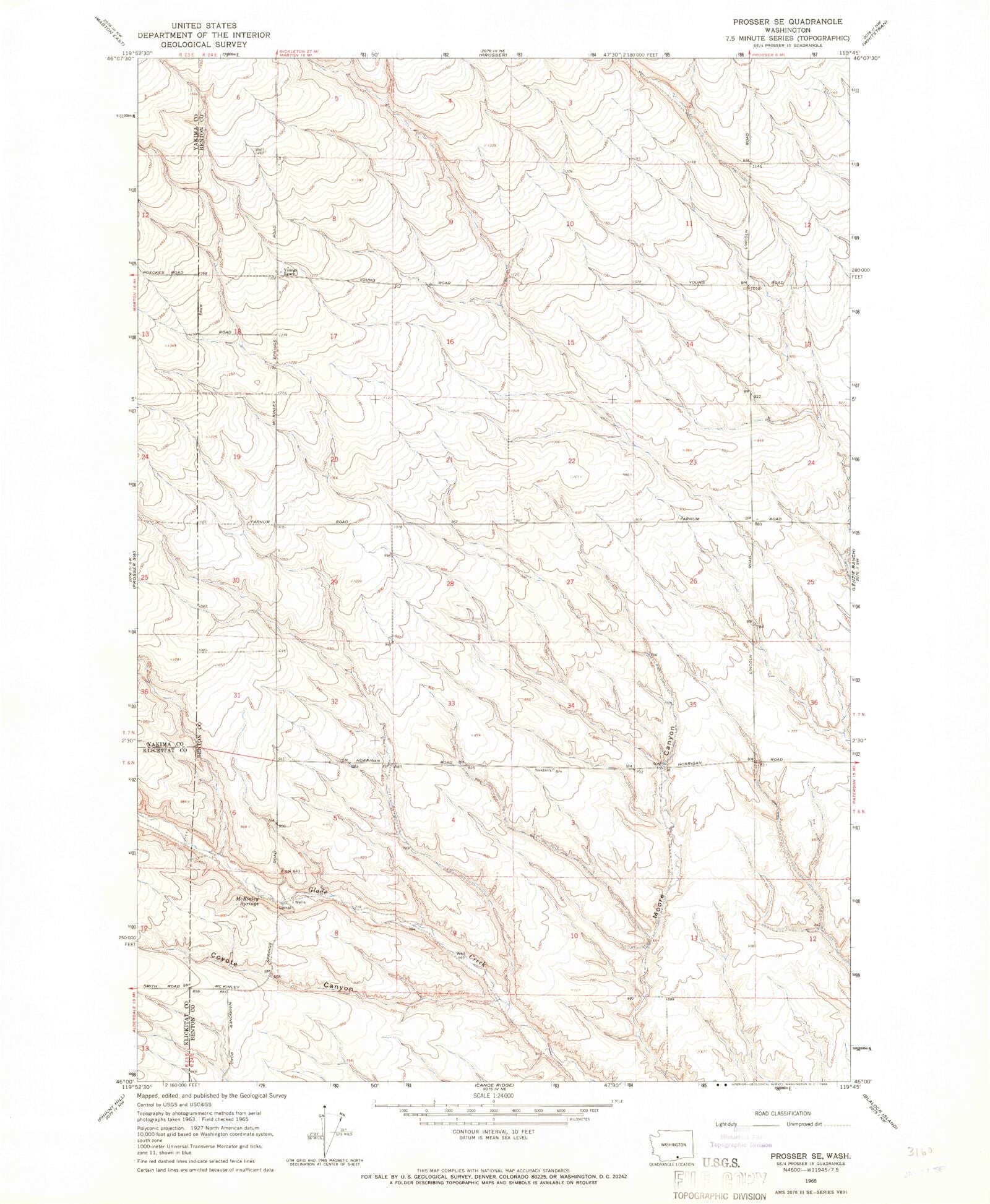 Classic USGS Prosser SE Washington 7.5'x7.5' Topo Map – MyTopo Map Store