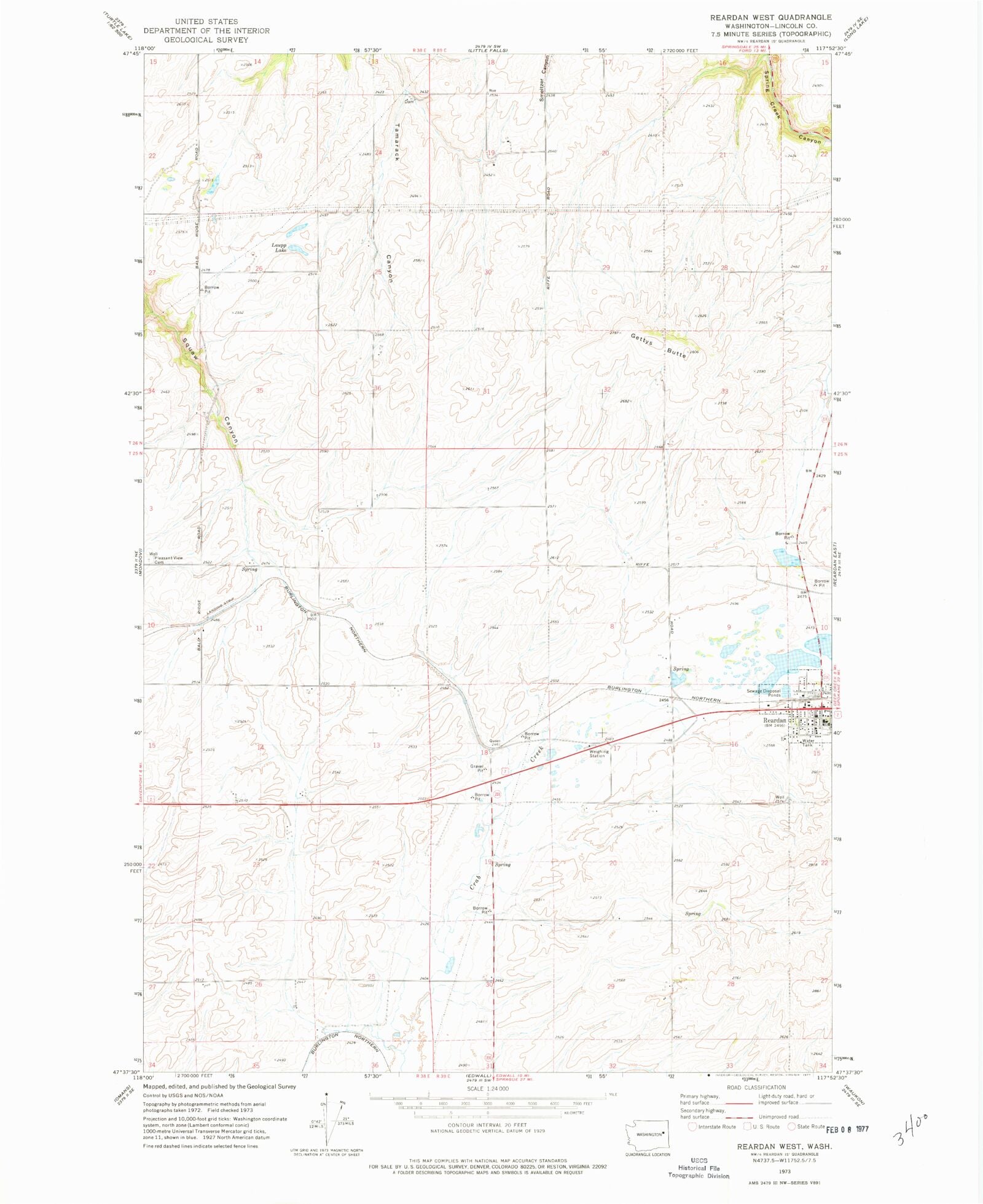 Classic USGS Reardan West Washington 7.5'x7.5' Topo Map – MyTopo Map Store