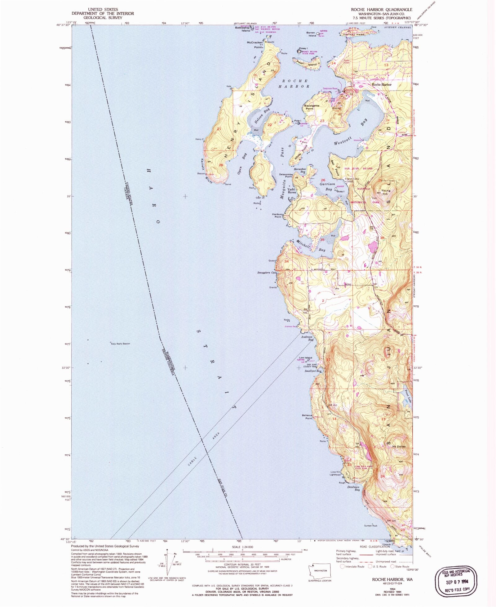 Classic USGS Roche Harbor Washington 7.5'x7.5' Topo Map – MyTopo Map Store
