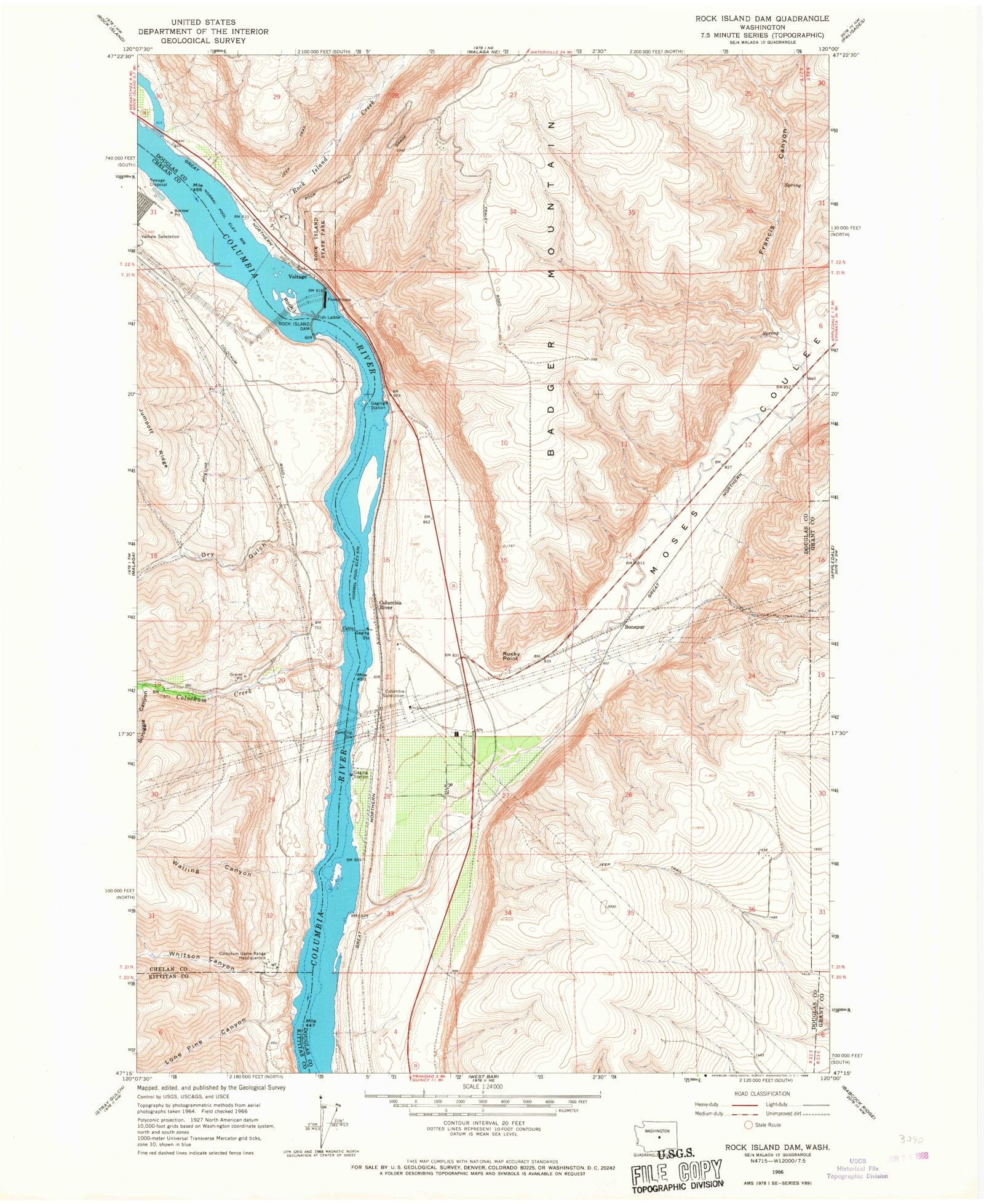 Classic USGS Rock Island Dam Washington 7.5'x7.5' Topo Map – MyTopo Map ...