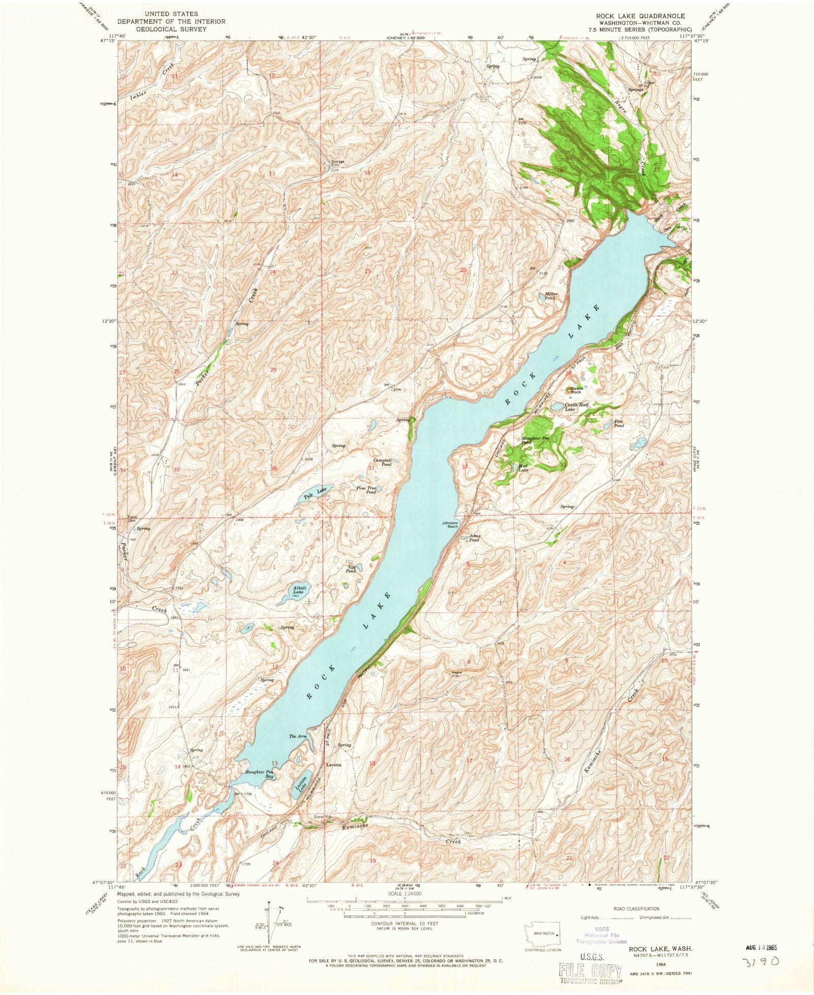 Classic USGS Rock Lake Washington 7.5'x7.5' Topo Map – MyTopo Map Store