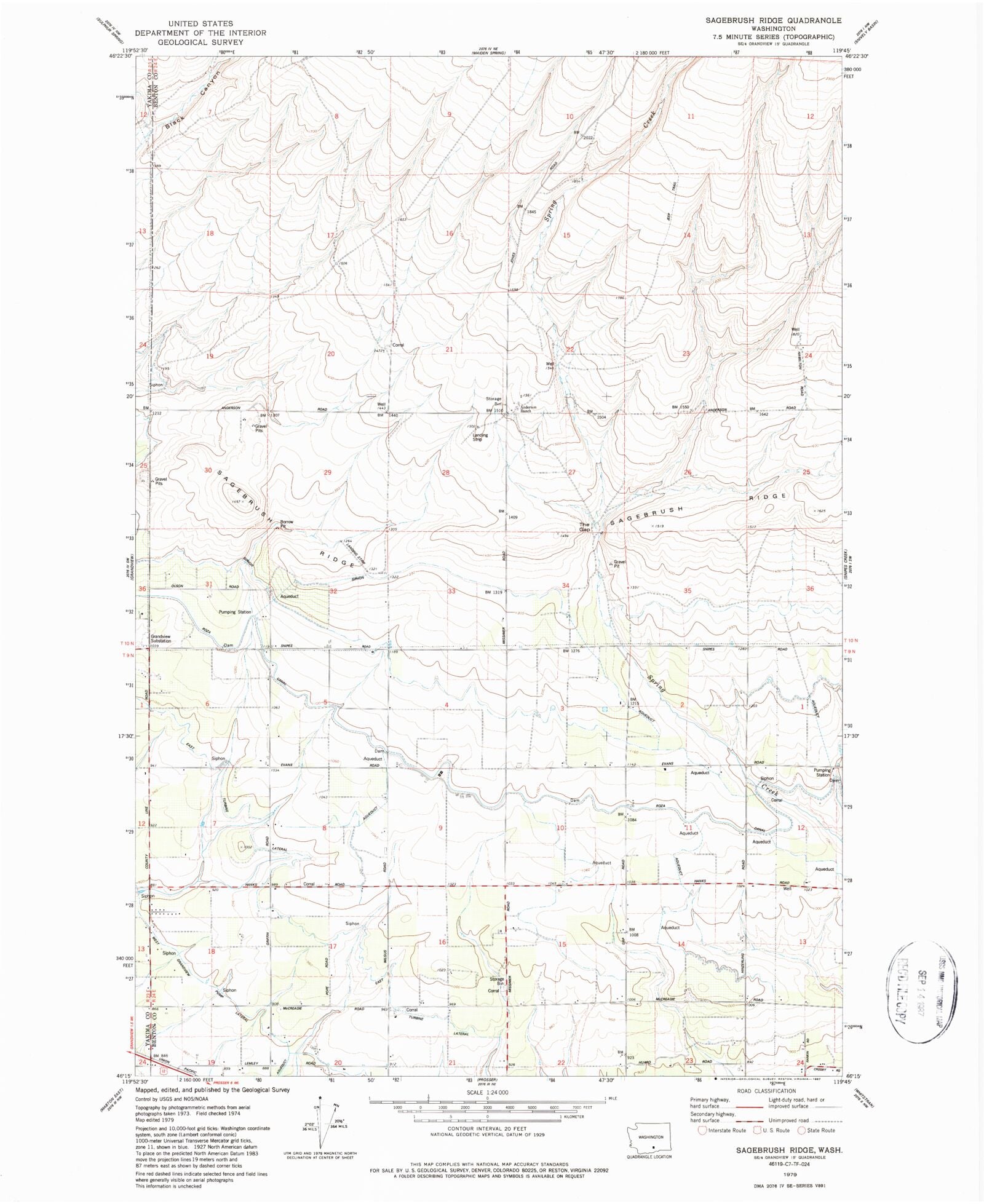 Classic USGS Sagebrush Ridge Washington 7.5'x7.5' Topo Map – MyTopo Map ...