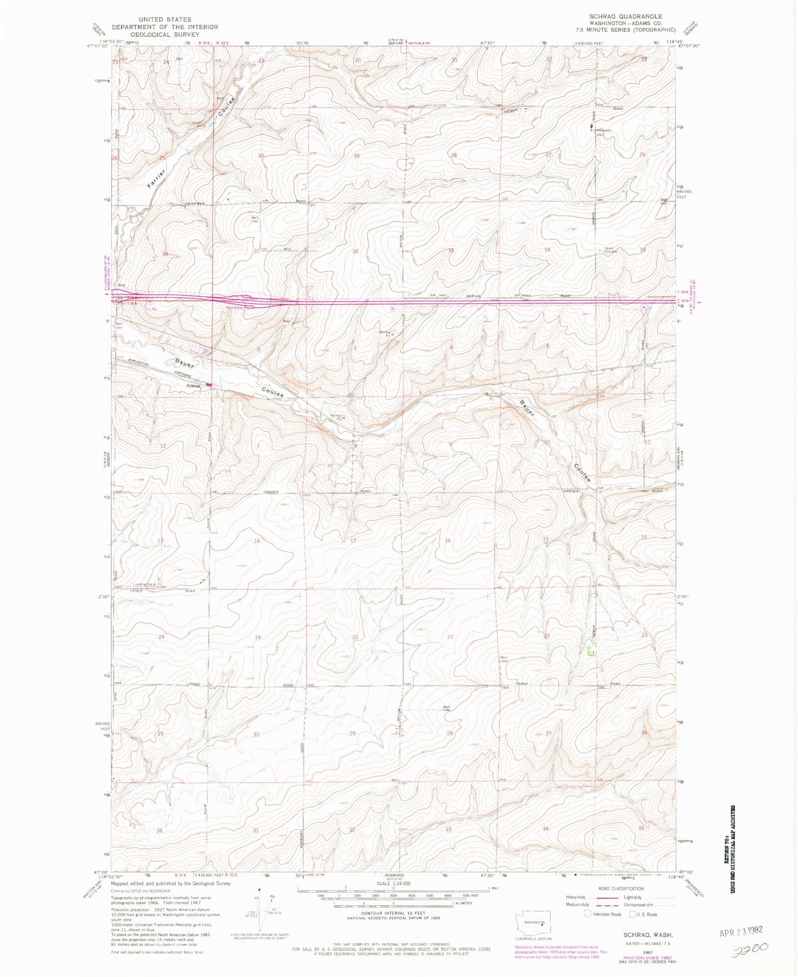 Classic USGS Schrag Washington 7.5'x7.5' Topo Map – MyTopo Map Store