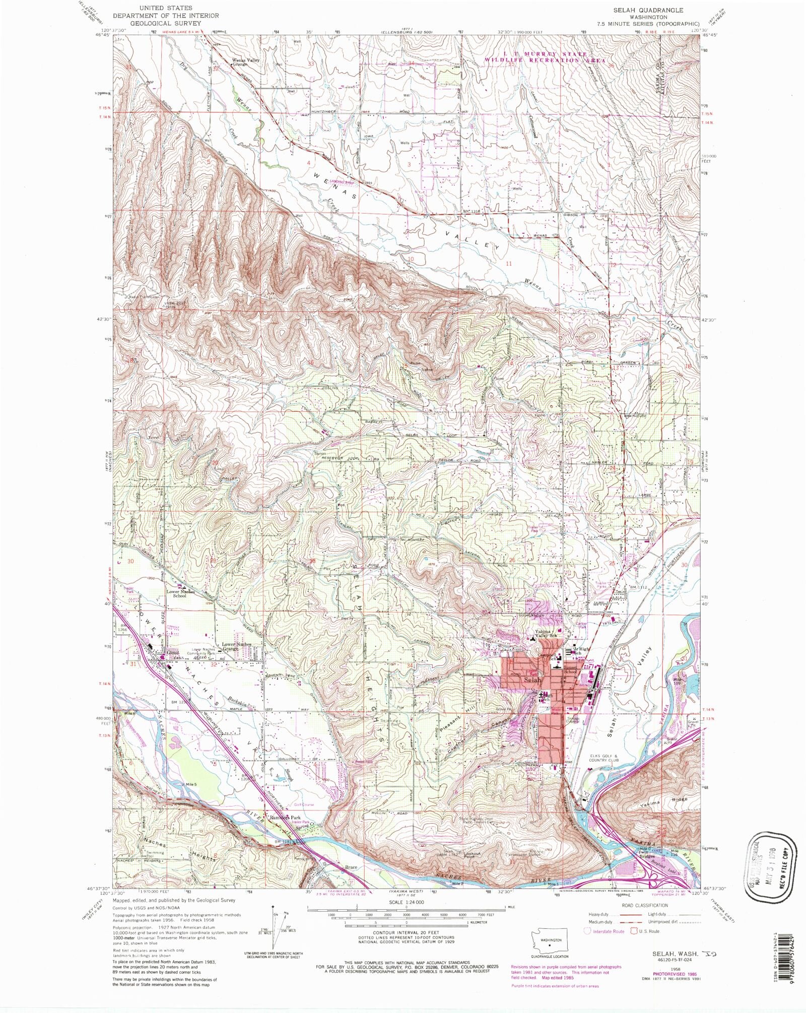 Classic USGS Selah Washington 7.5'x7.5' Topo Map – MyTopo Map Store