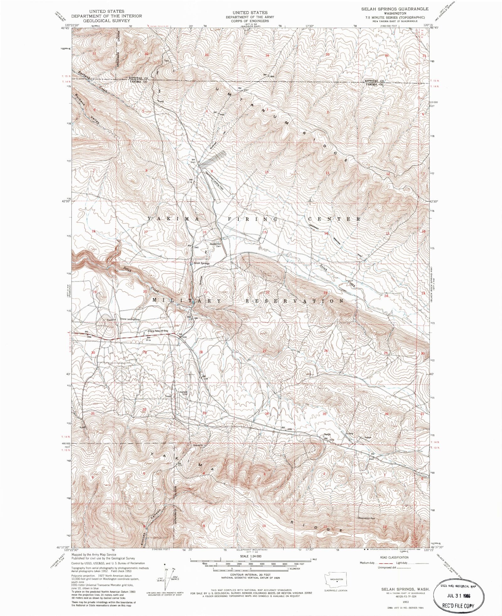 Classic USGS Selah Springs Washington 7.5'x7.5' Topo Map – MyTopo Map Store