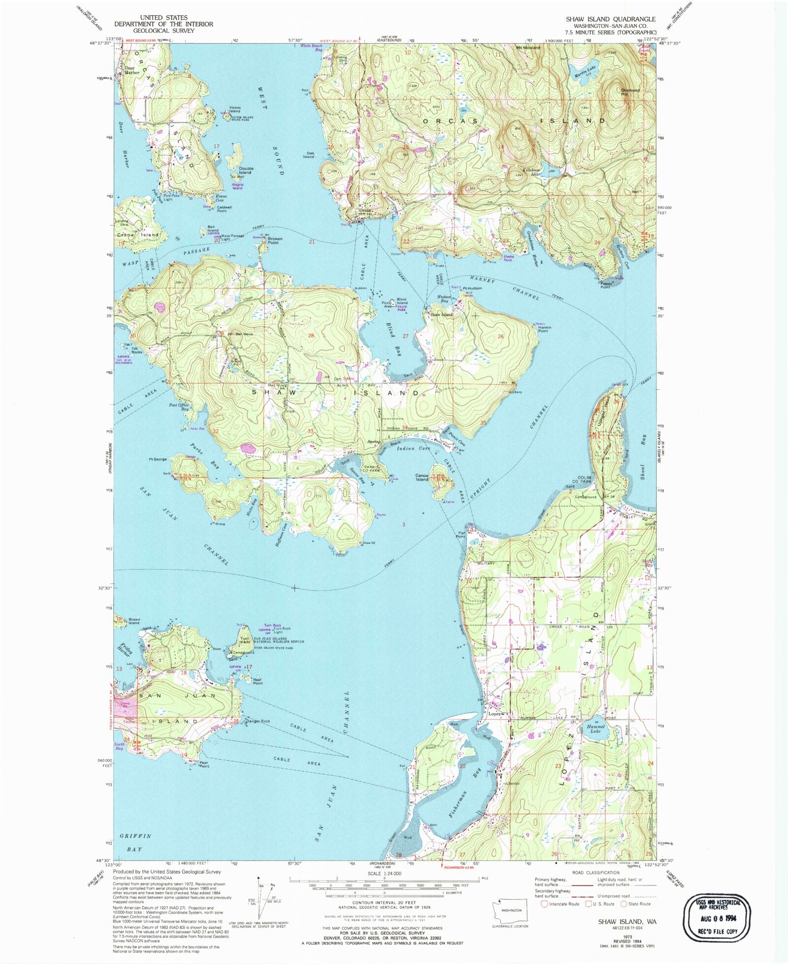 Classic USGS Shaw Island Washington 7.5'x7.5' Topo Map – MyTopo Map Store