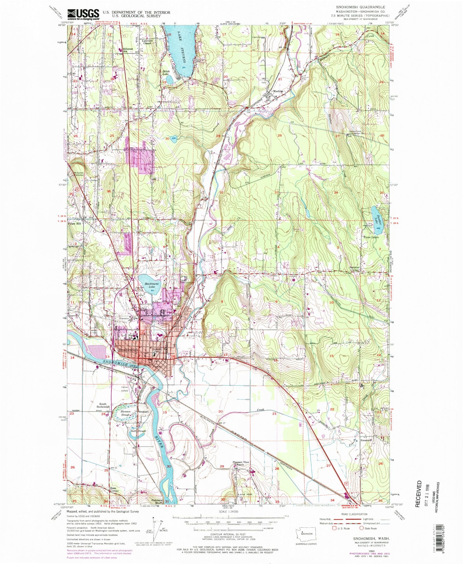 Classic USGS Snohomish Washington 7.5'x7.5' Topo Map – MyTopo Map Store