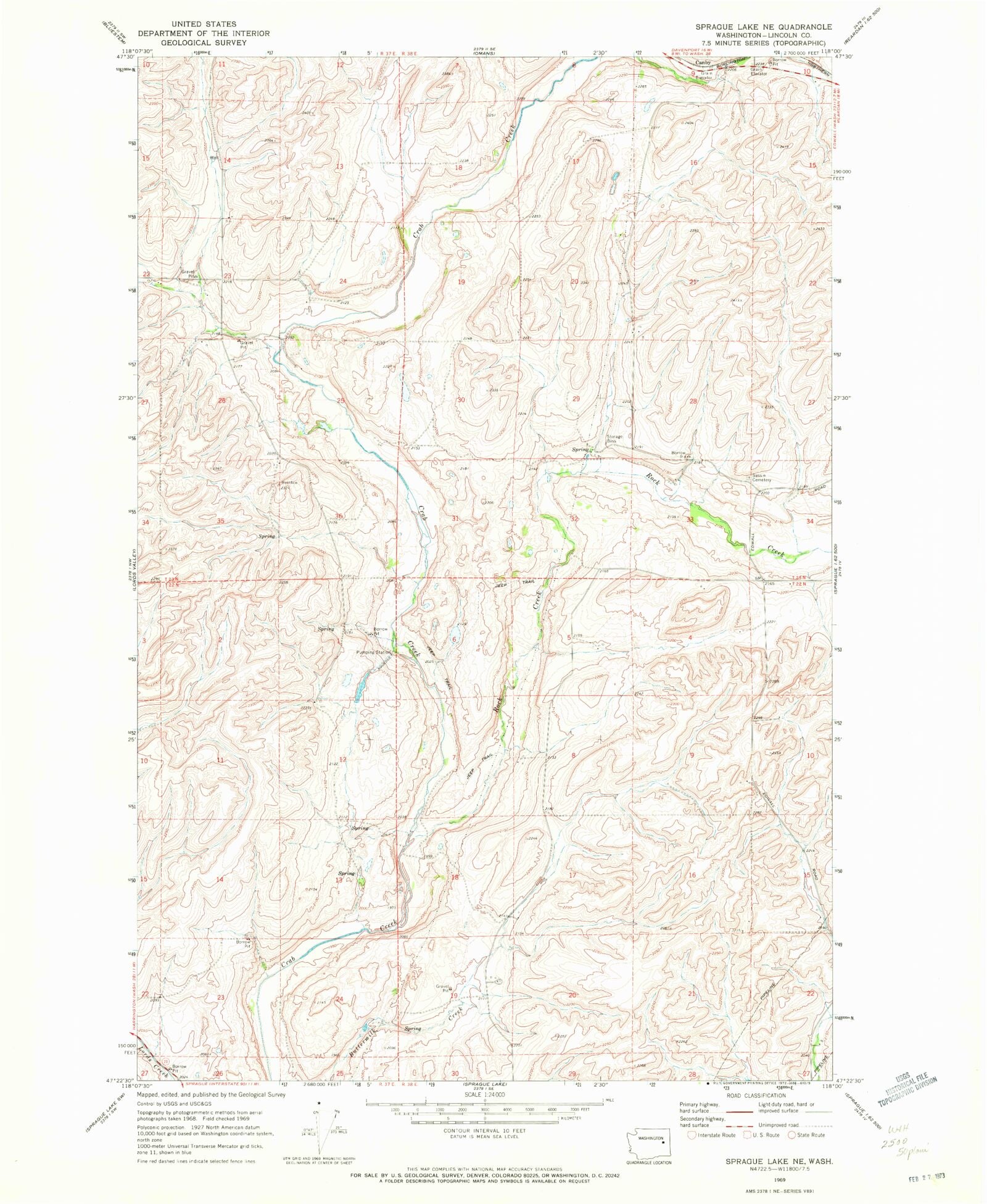 Classic USGS Sprague Lake NE Washington 7.5'x7.5' Topo Map – MyTopo Map ...