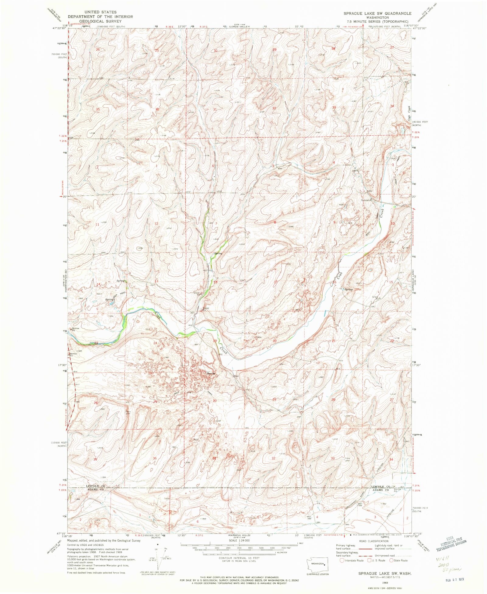 Classic USGS Sprague Lake SW Washington 7.5'x7.5' Topo Map – MyTopo Map ...