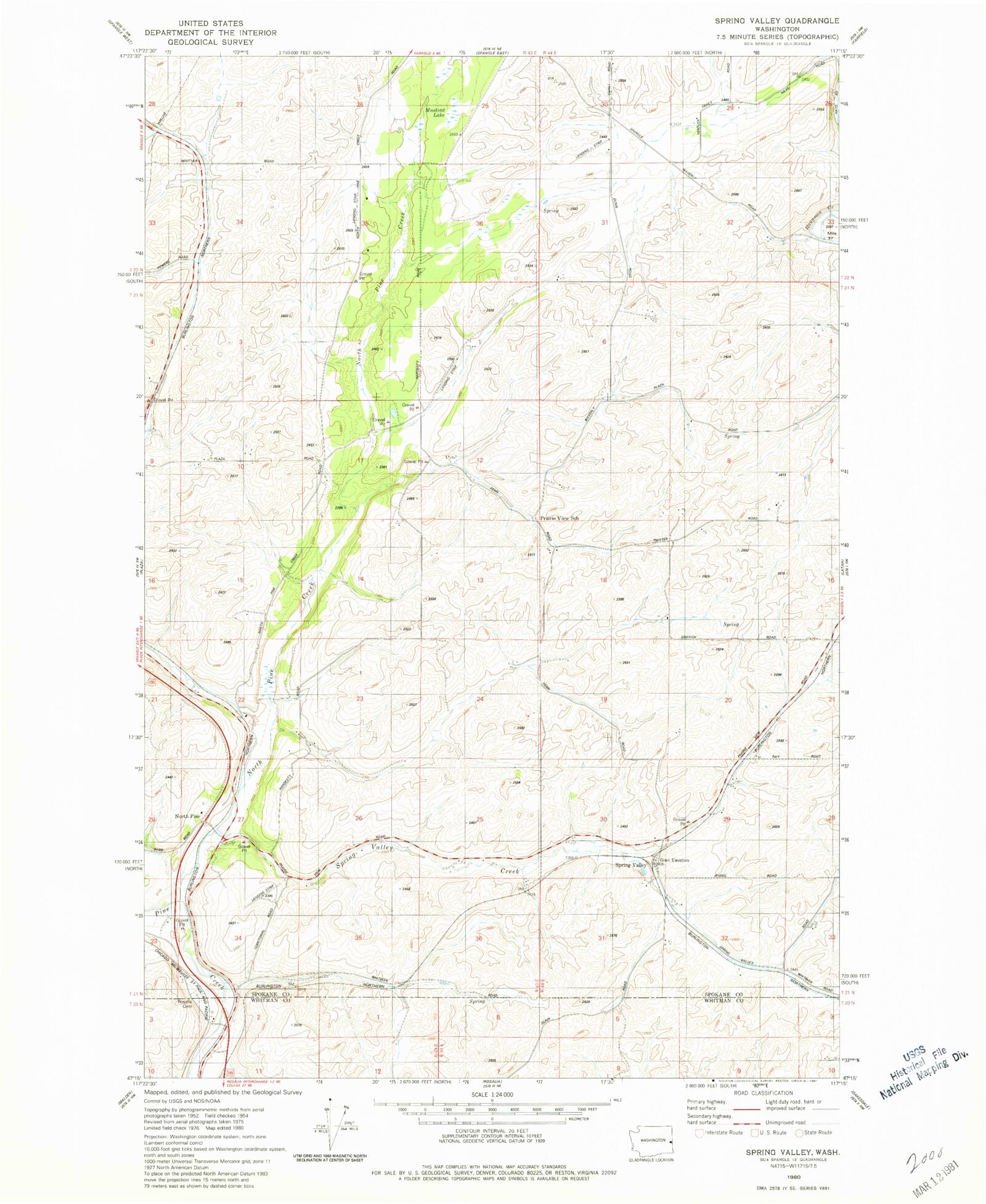 Classic USGS Spring Valley Washington 7.5'x7.5' Topo Map – MyTopo Map Store
