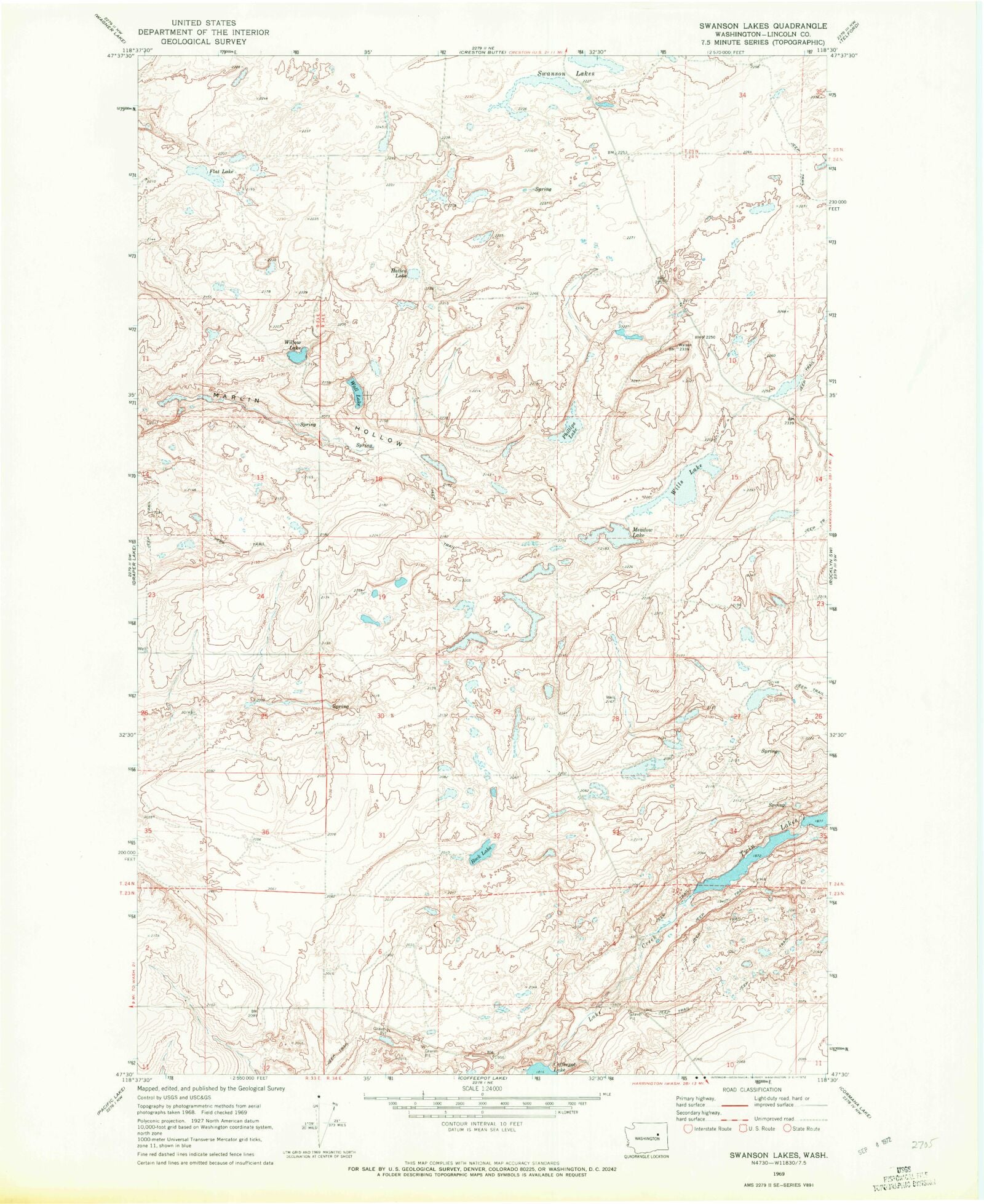 Classic USGS Swanson Lakes Washington 7.5'x7.5' Topo Map – MyTopo Map Store