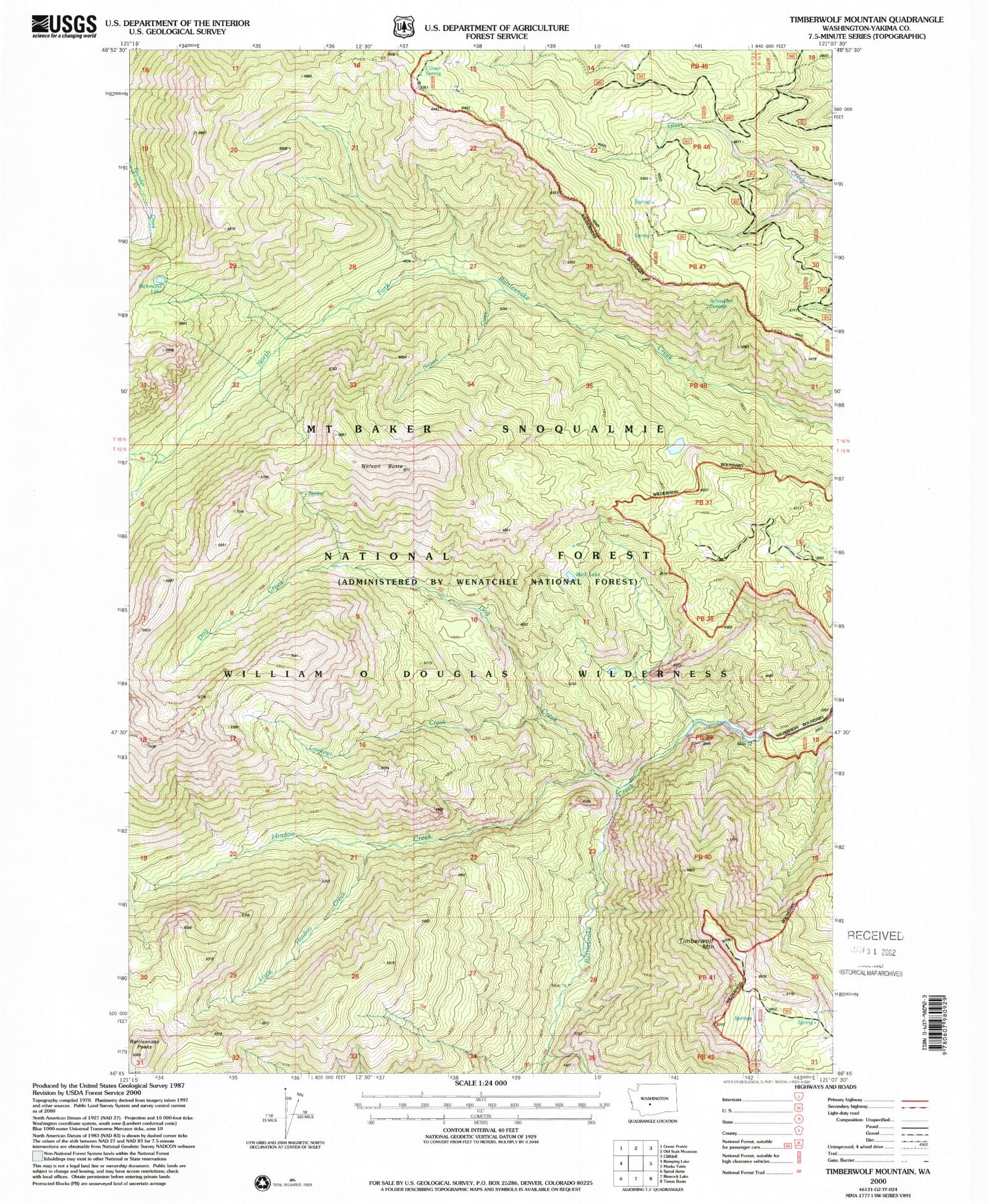 Classic USGS Timberwolf Mountain Washington 7.5'x7.5' Topo Map – MyTopo ...