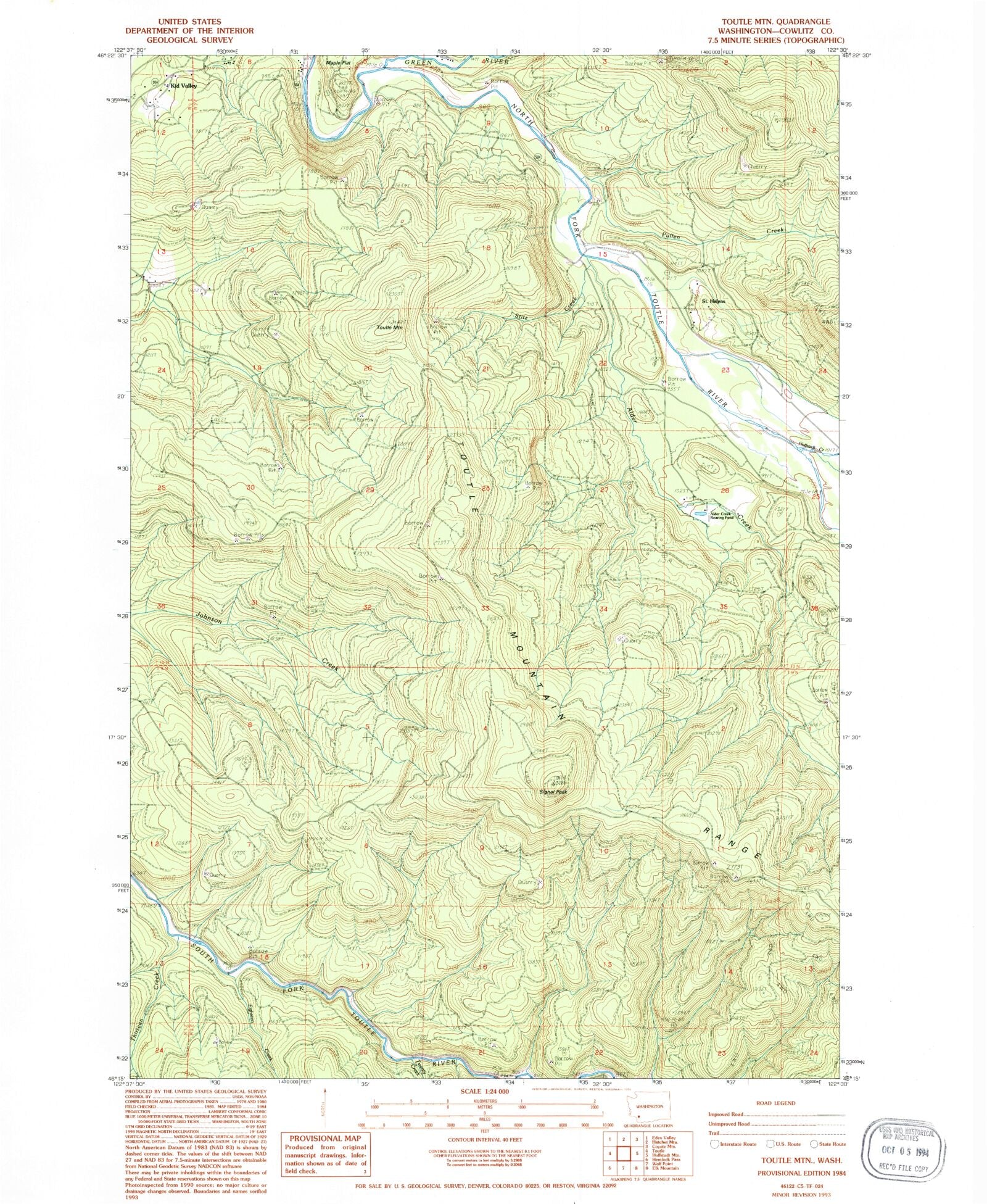 Classic USGS Toutle Mountain Washington 7.5'x7.5' Topo Map – MyTopo Map ...