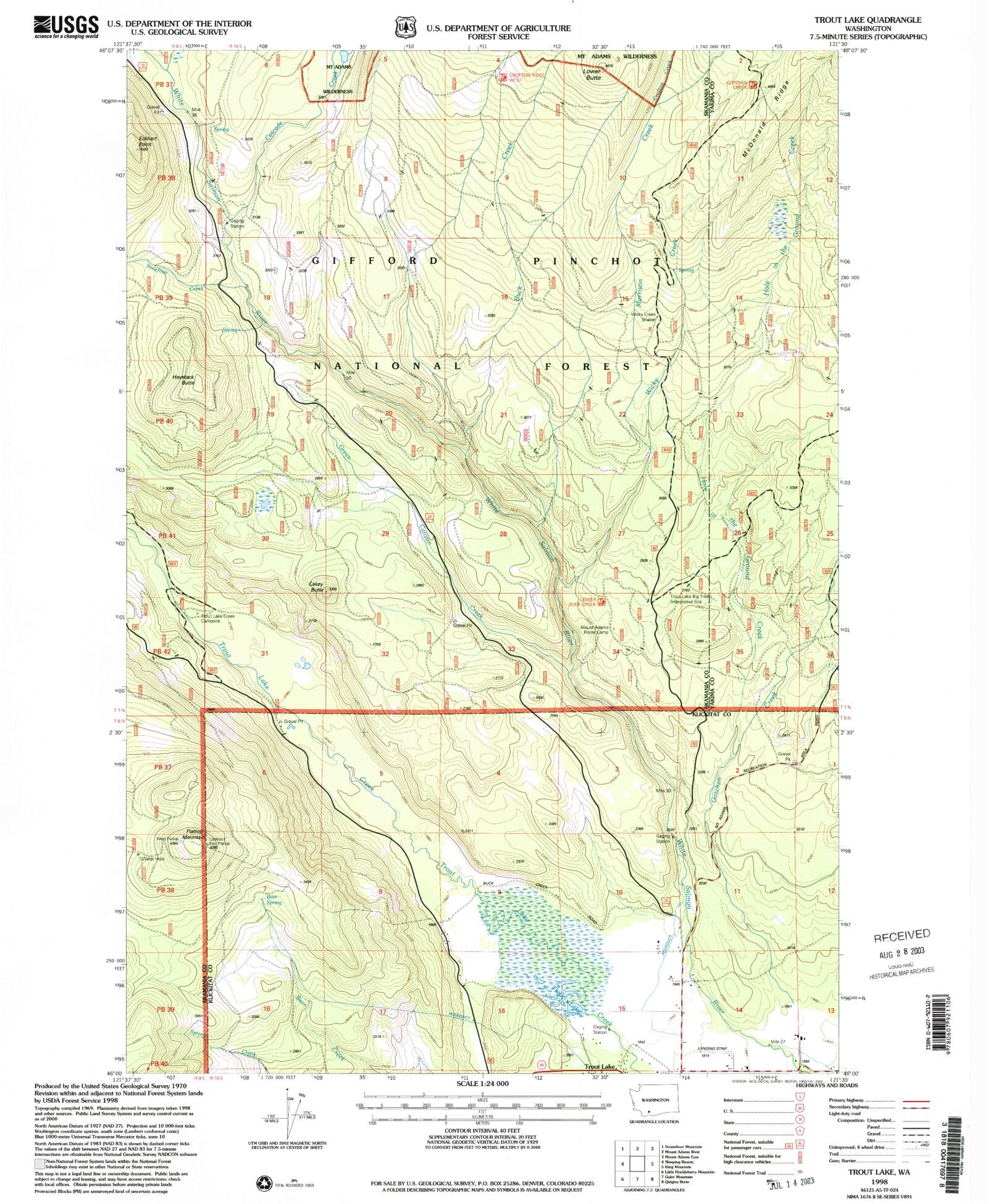 Classic USGS Trout Lake Washington 7.5'x7.5' Topo Map – MyTopo Map Store