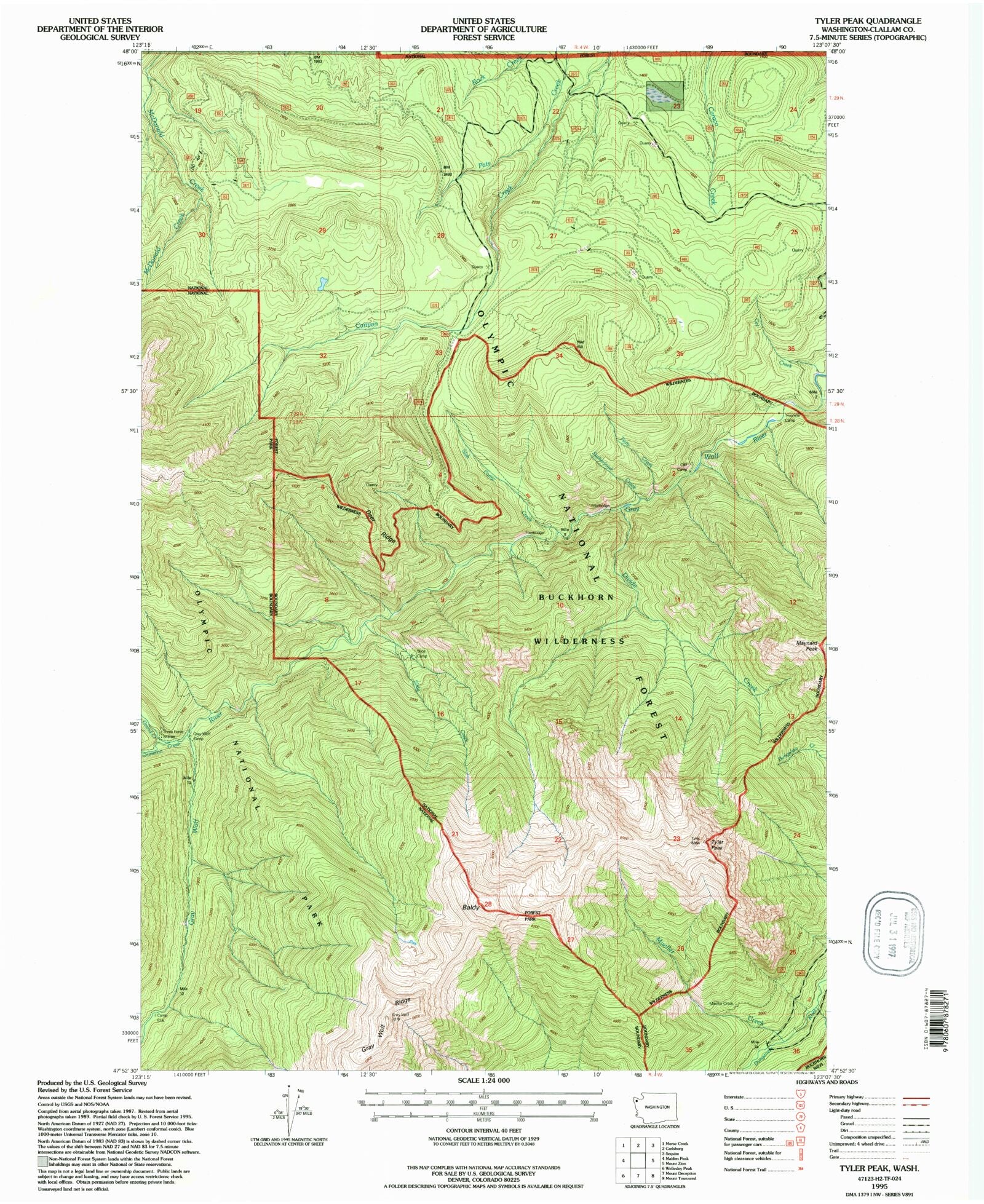 Classic USGS Tyler Peak Washington 7.5'x7.5' Topo Map – MyTopo Map Store