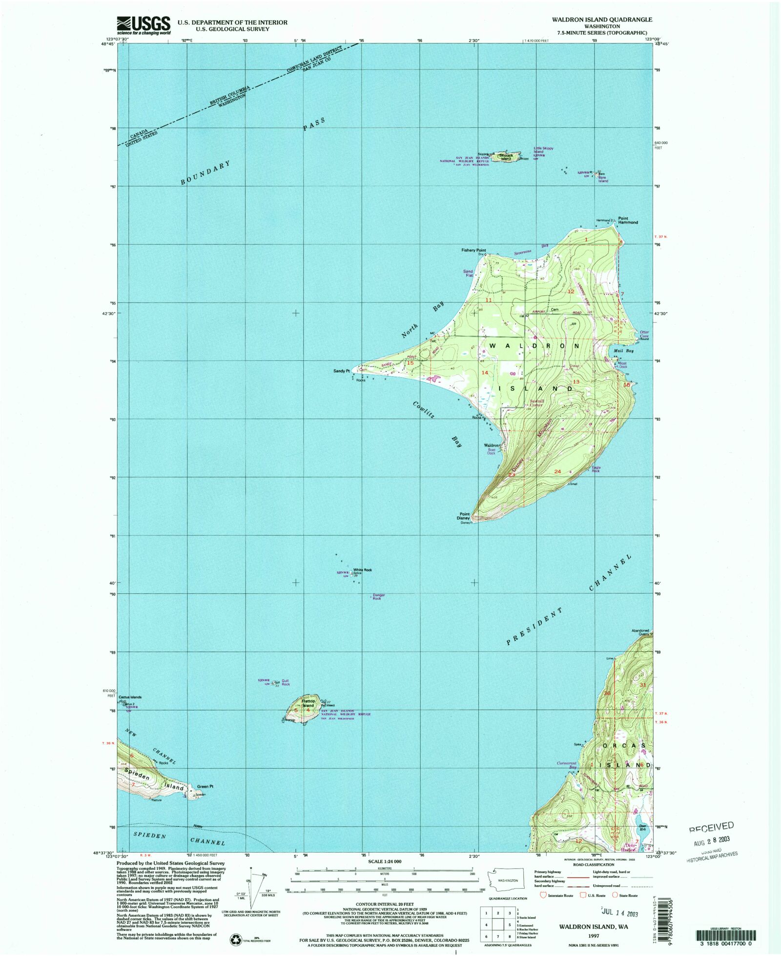 Classic USGS Waldron Island Washington 7.5'x7.5' Topo Map – MyTopo Map ...