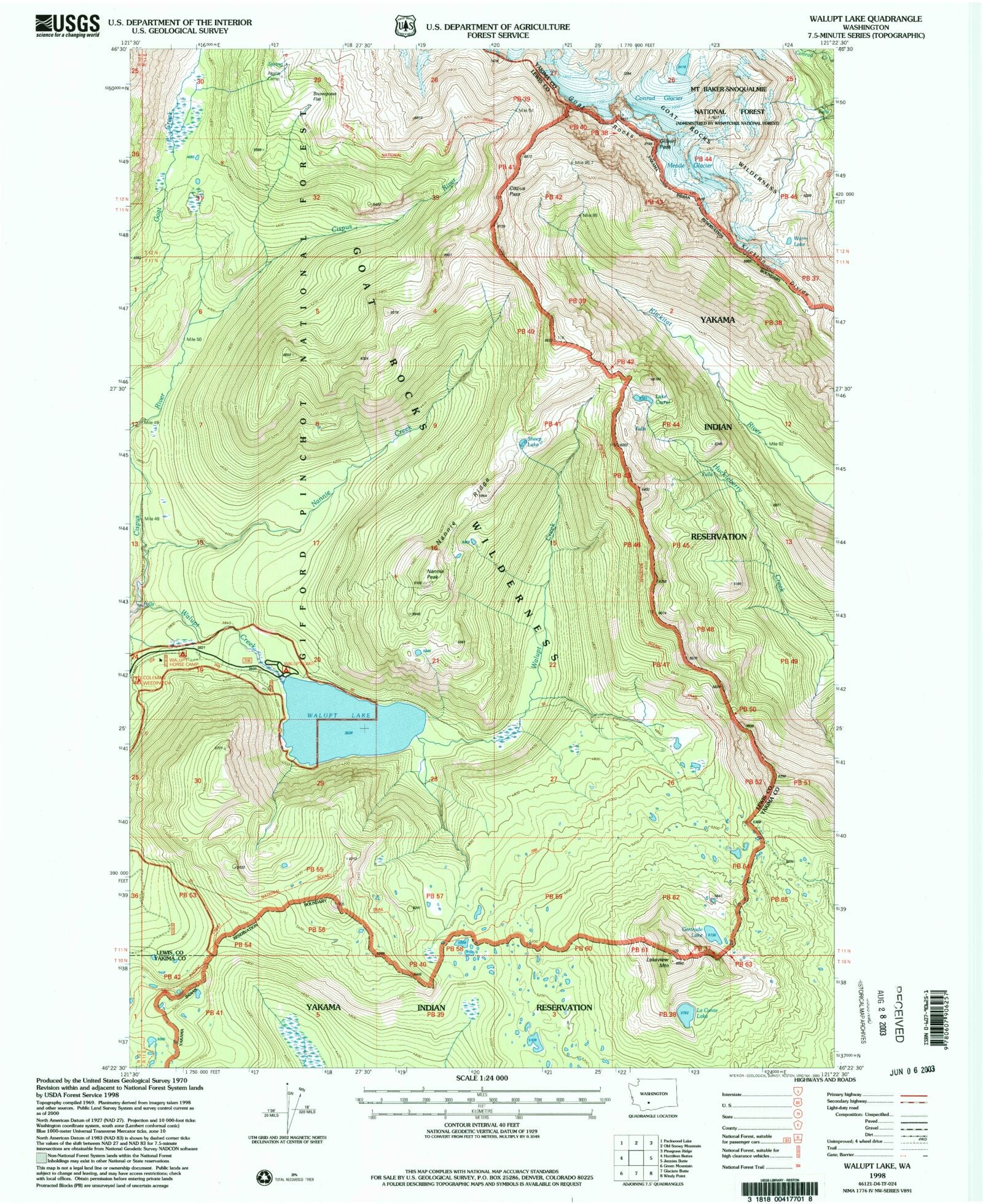 Classic USGS Walupt Lake Washington 7.5'x7.5' Topo Map – MyTopo Map Store