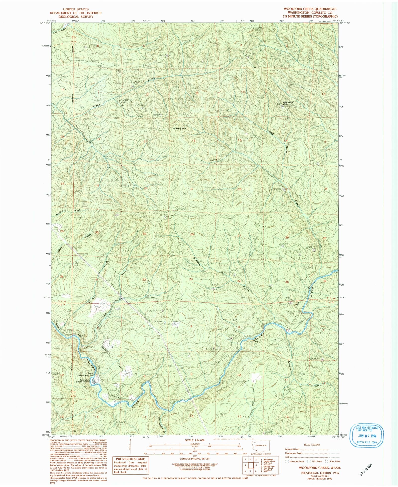 Classic USGS Woolford Creek Washington 7.5'x7.5' Topo Map – MyTopo Map ...
