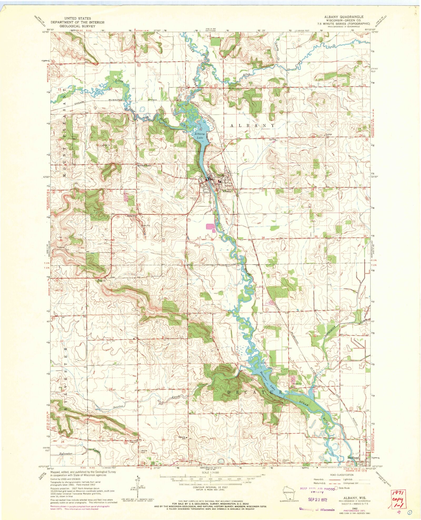 Classic USGS Albany Wisconsin 7.5'x7.5' Topo Map – MyTopo Map Store