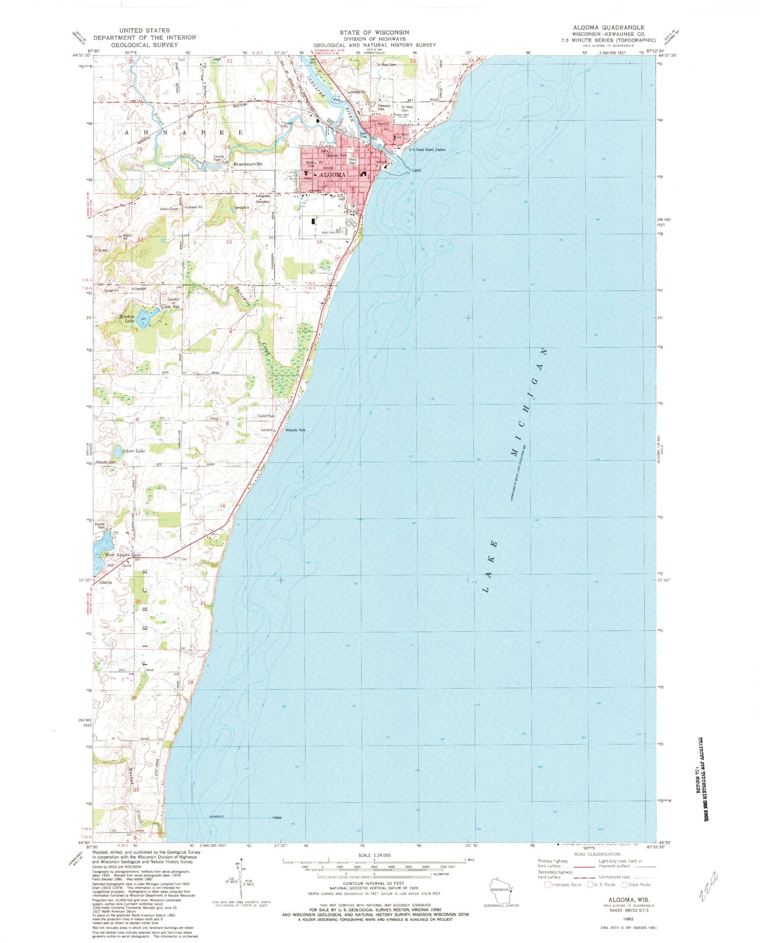 Classic USGS Algoma Wisconsin 7.5'x7.5' Topo Map – MyTopo Map Store