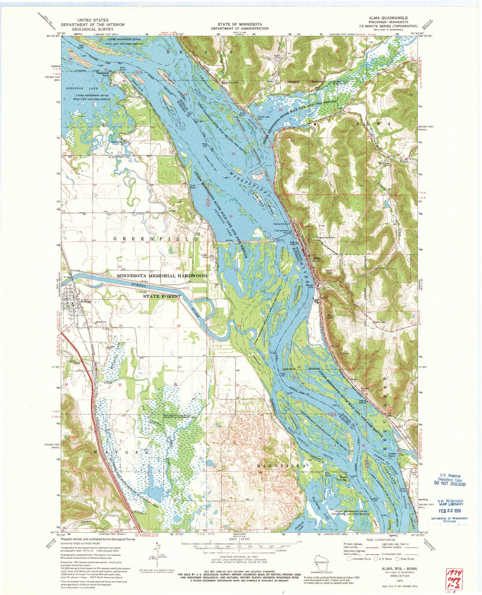 Classic USGS Alma Wisconsin 7.5'x7.5' Topo Map – MyTopo Map Store