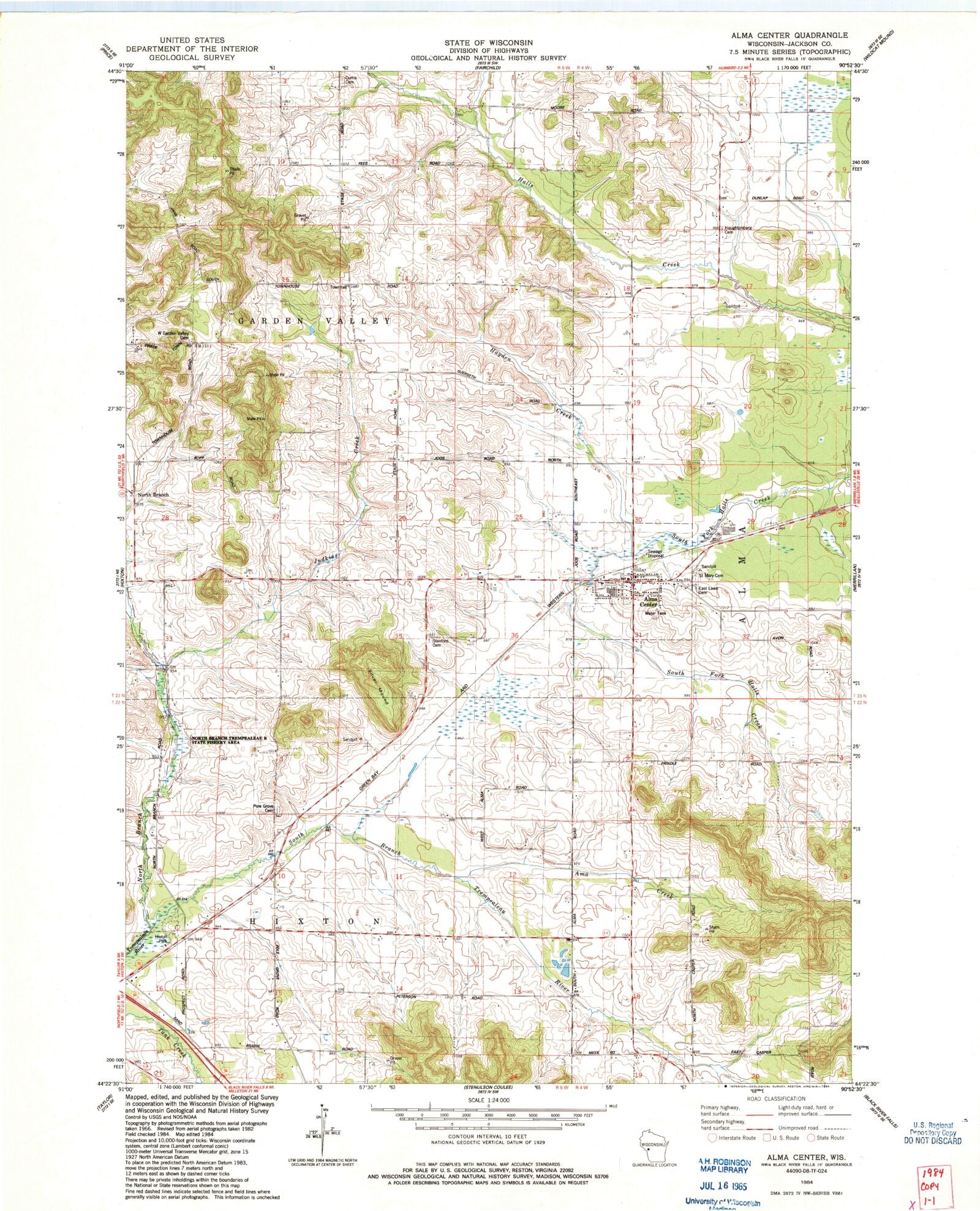 Classic USGS Alma Center Wisconsin 7.5'x7.5' Topo Map – MyTopo Map Store