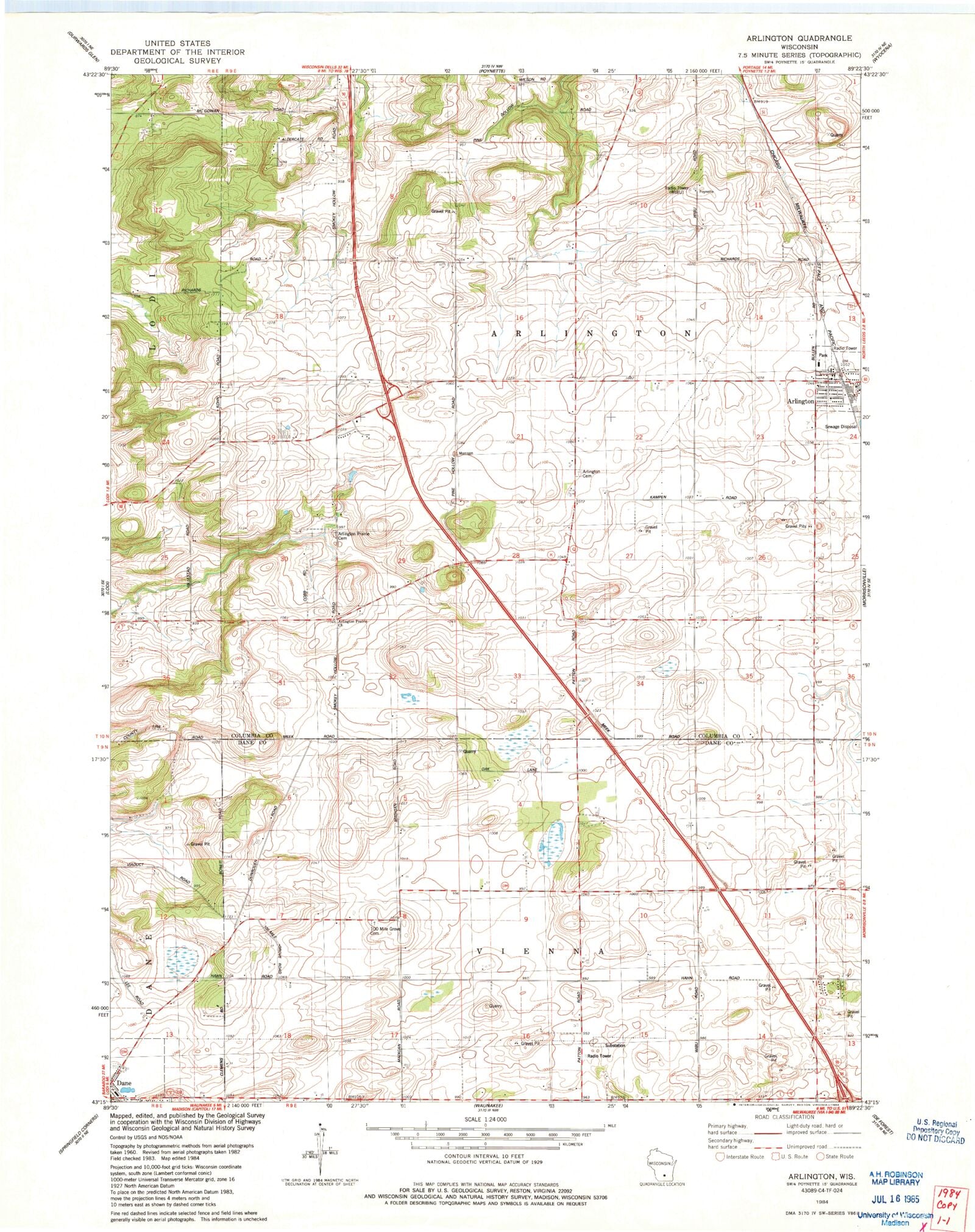 Classic USGS Arlington Wisconsin 7.5'x7.5' Topo Map – MyTopo Map Store