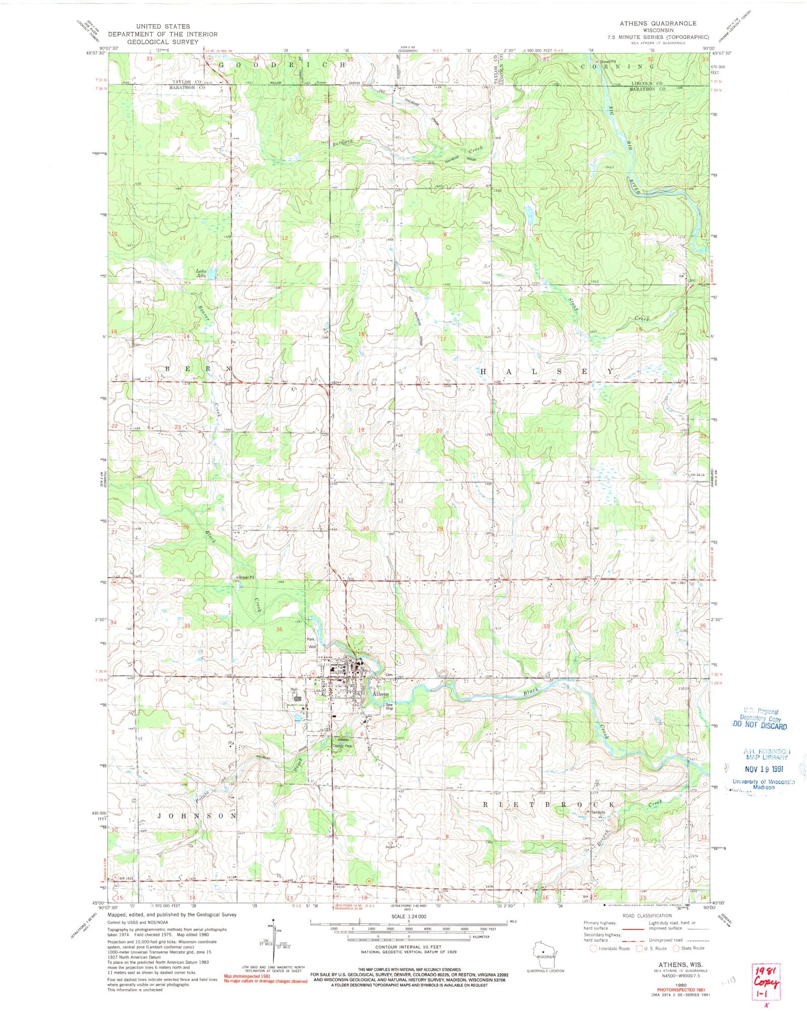 Classic USGS Athens Wisconsin 7.5'x7.5' Topo Map – MyTopo Map Store