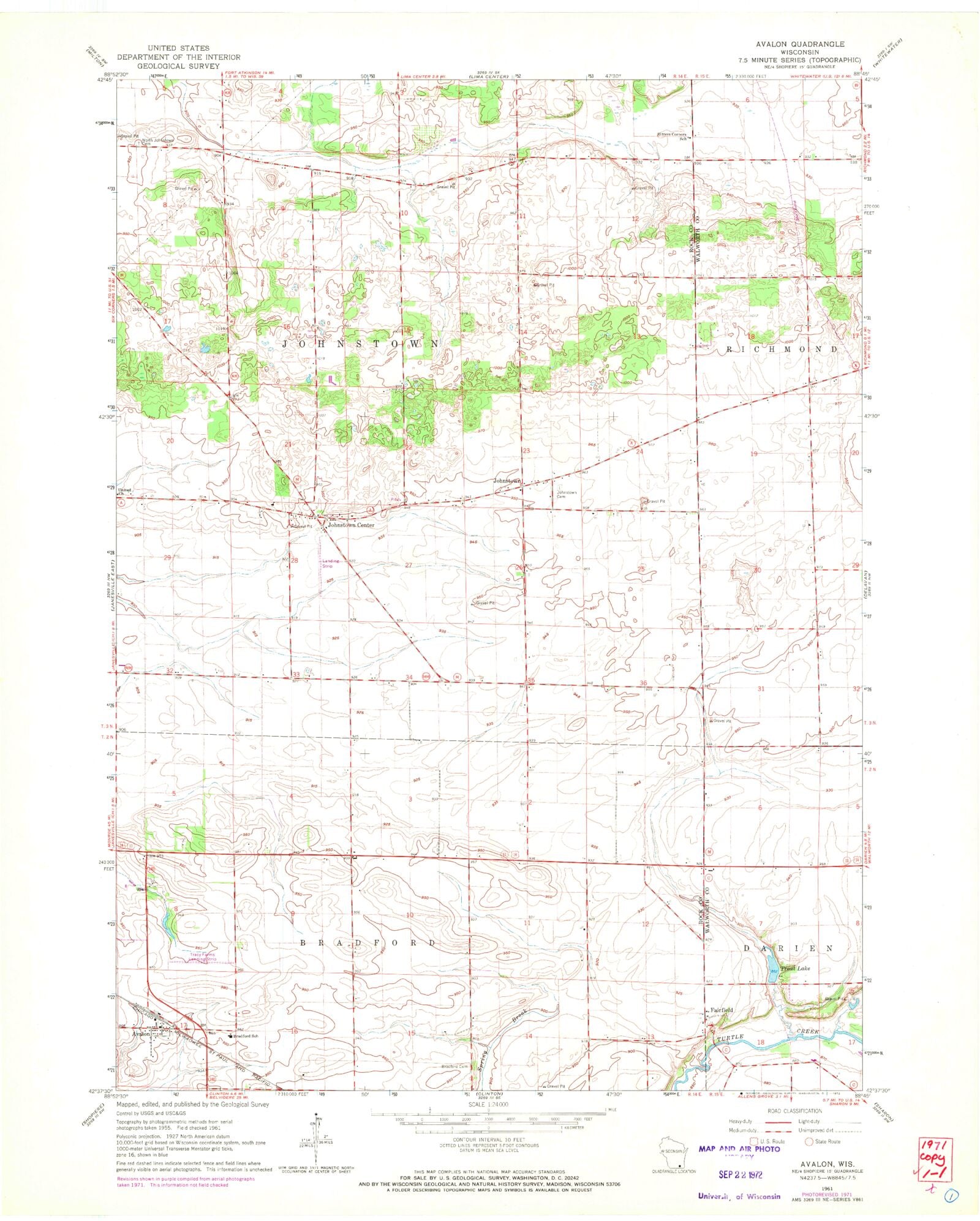 Classic USGS Avalon Wisconsin 7.5'x7.5' Topo Map – MyTopo Map Store