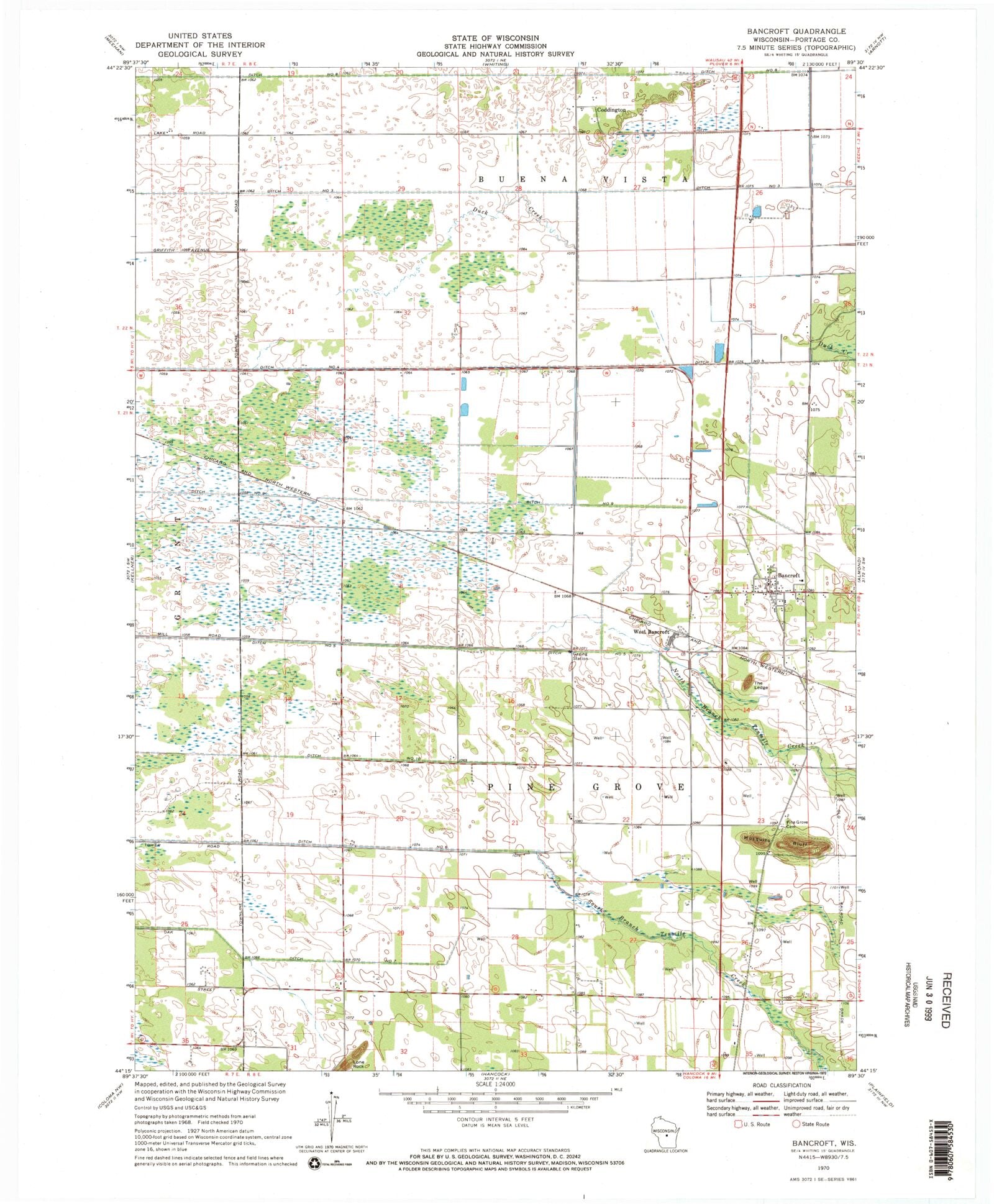 Classic USGS Bancroft Wisconsin 7.5'x7.5' Topo Map – MyTopo Map Store